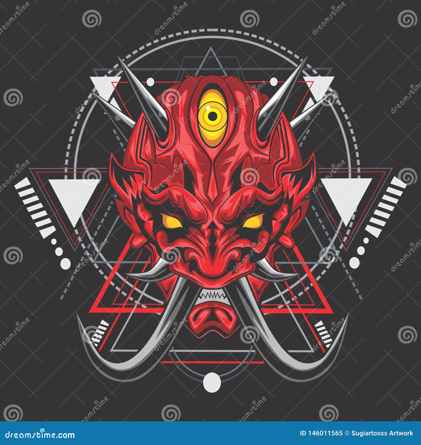Epic demon samurai mask stock vector. Illustration of head - 146011565