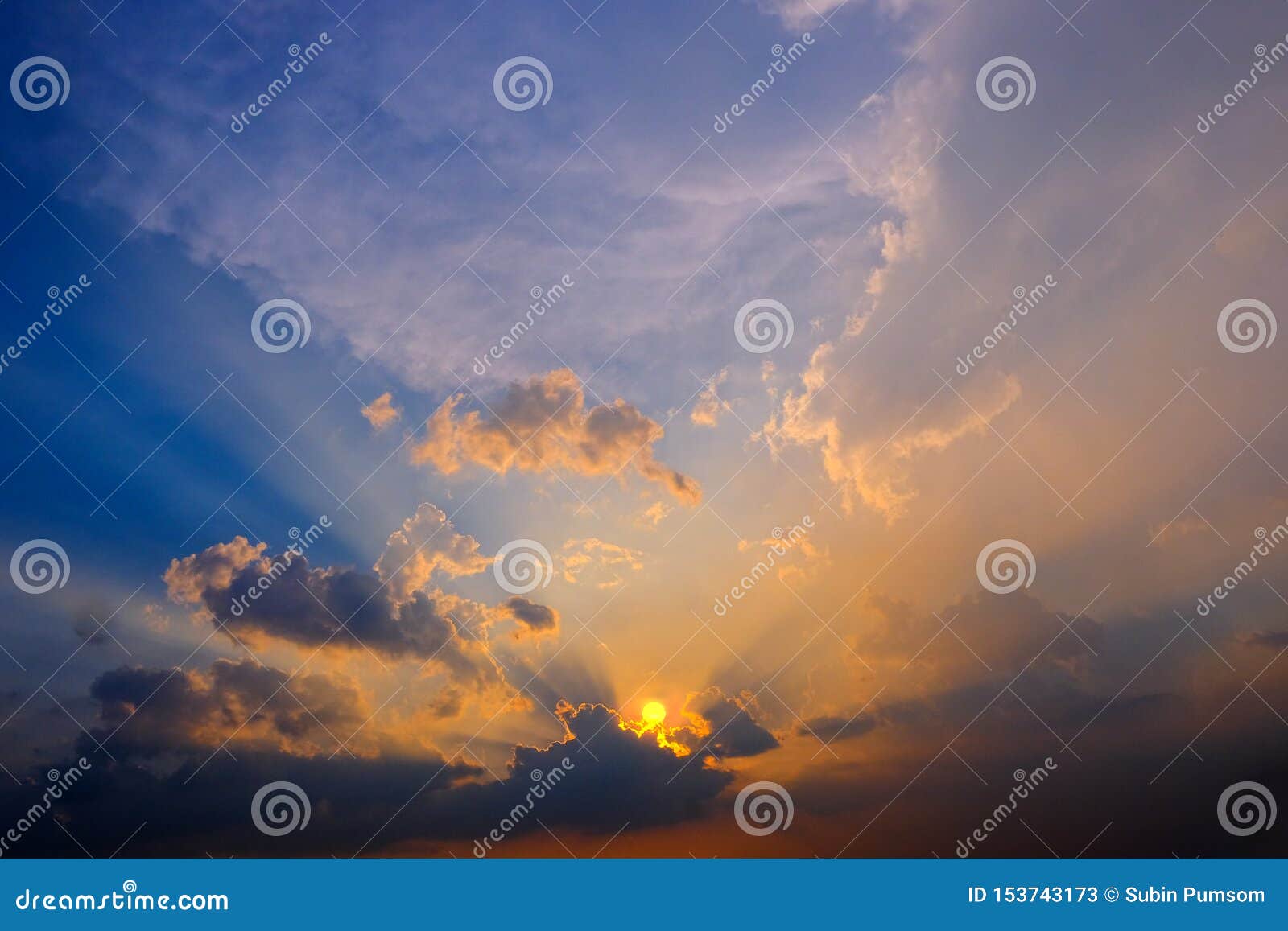 Epic Dramatic Sunset . Beautiful Orange, Yellow And Blue Colors Sunset ...