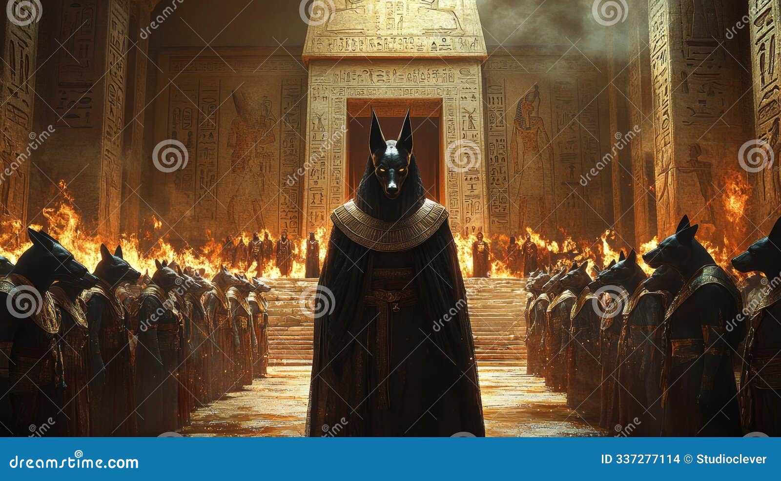 Epic Egyptian Anubis Temple with Fire Ritual Generative AI Stock ...