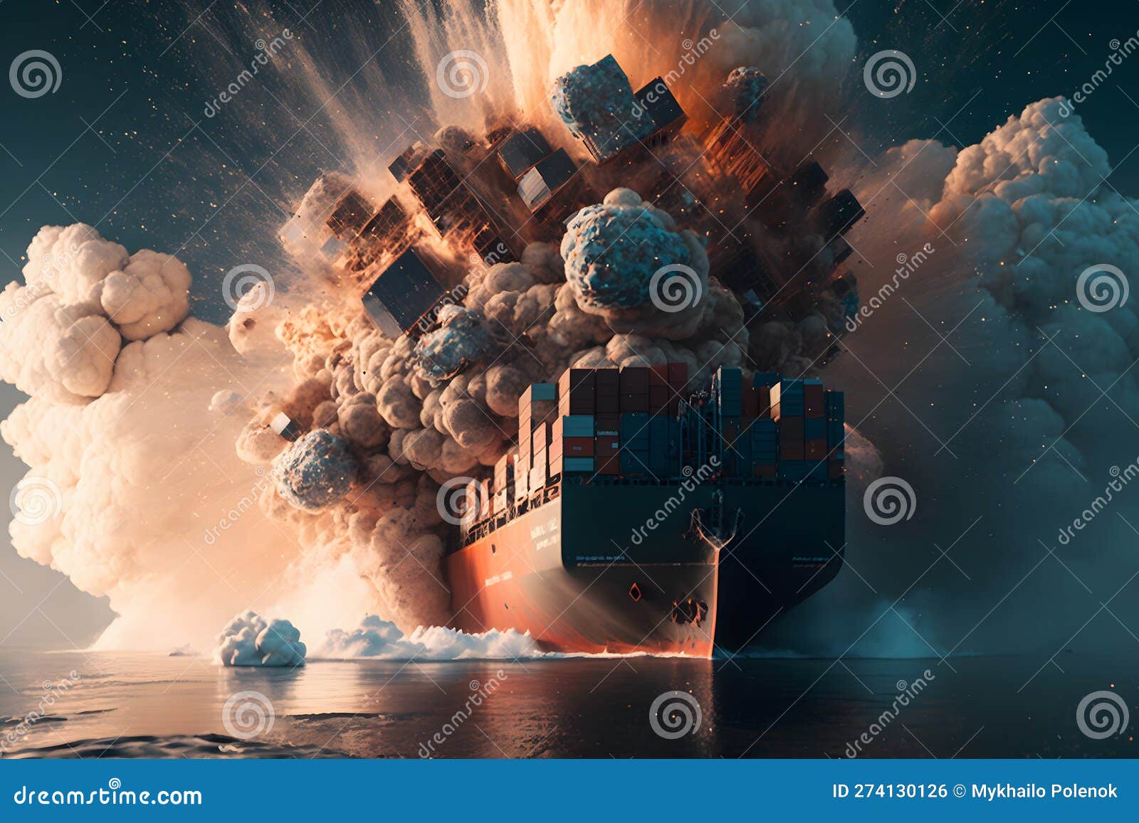 Epic Explosion on a Cargo Ship. Neural Network AI Generated Stock ...