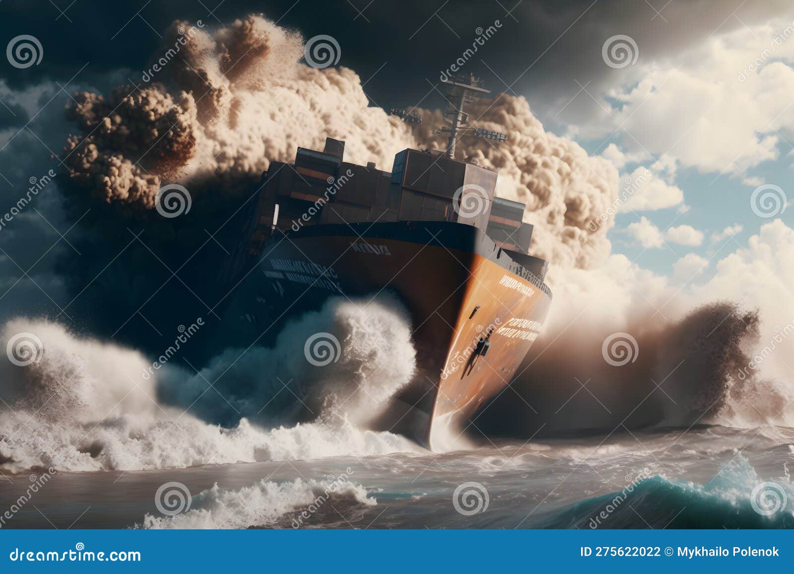 Epic Explosion on a Cargo Ship. Neural Network AI Generated Stock ...