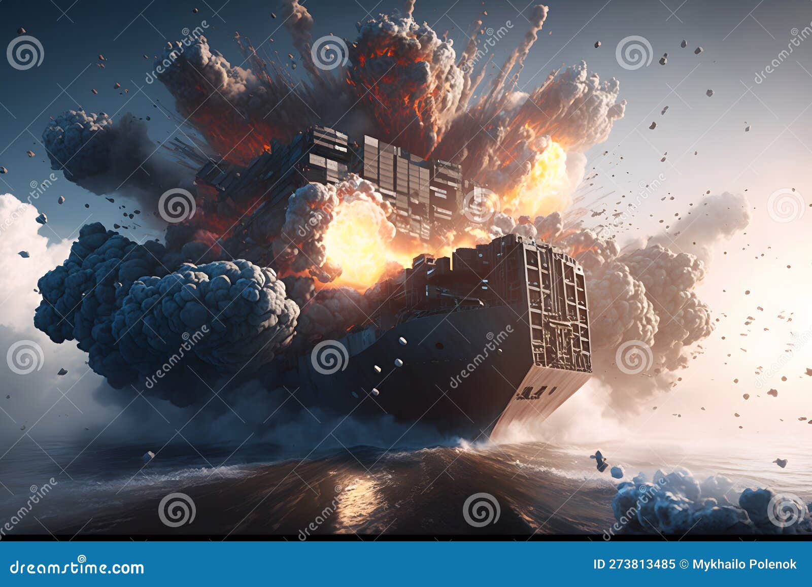 Epic Explosion on a Cargo Ship. Neural Network AI Generated Stock ...