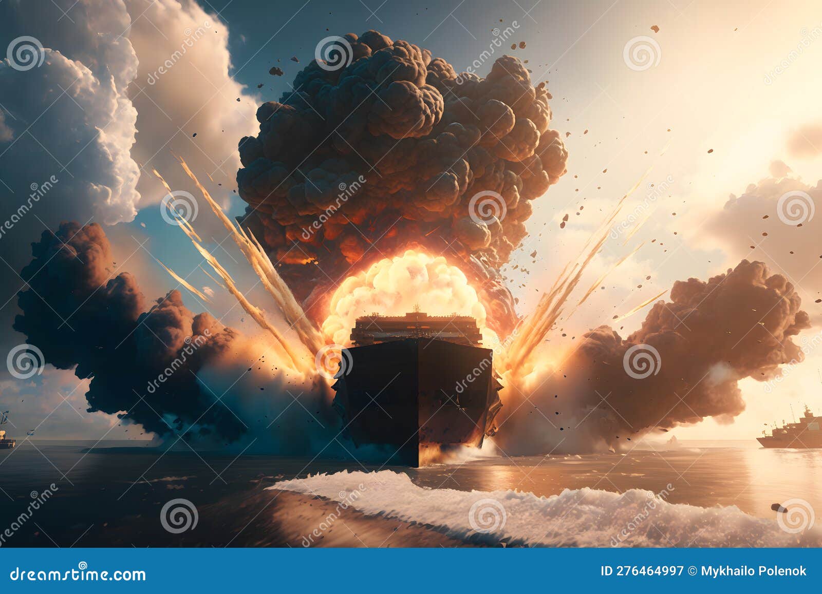 Epic Explosion on a Cargo Ship. Neural Network AI Generated Stock Image ...