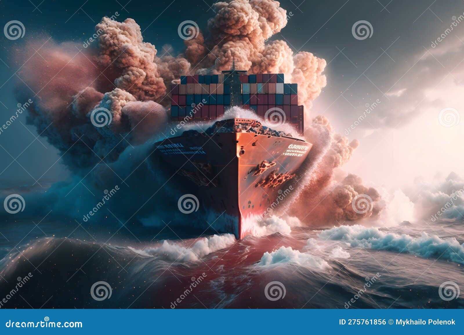 Epic Explosion on a Cargo Ship. Neural Network AI Generated Stock ...