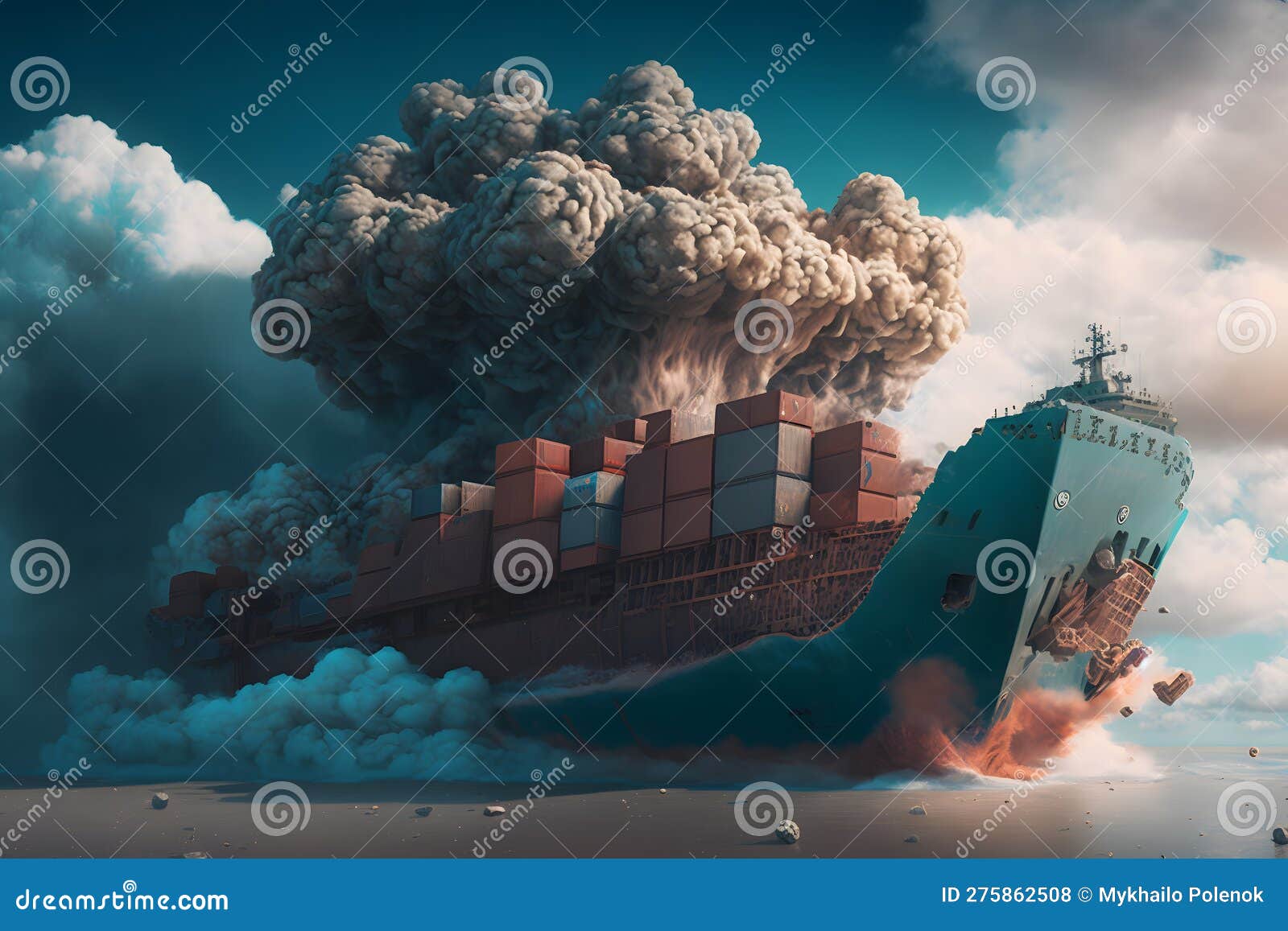 Epic Explosion on a Cargo Ship. Neural Network AI Generated Stock ...