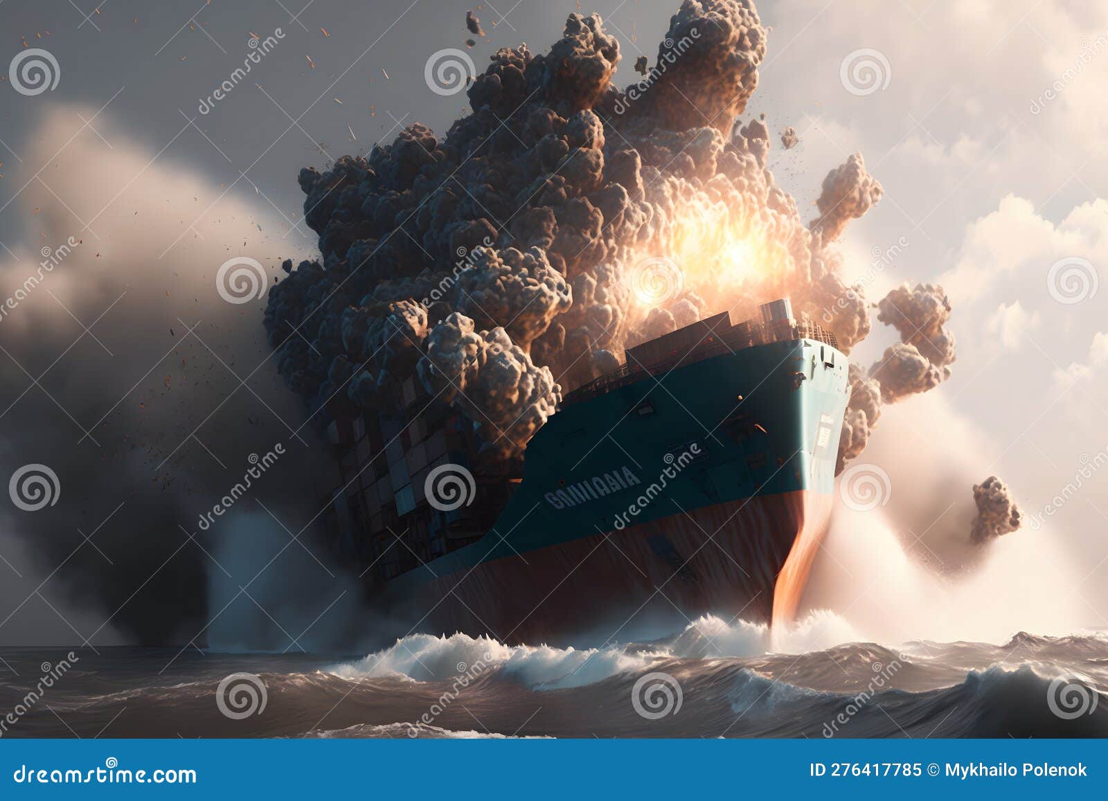 Epic Explosion on a Cargo Ship. Neural Network AI Generated Stock ...