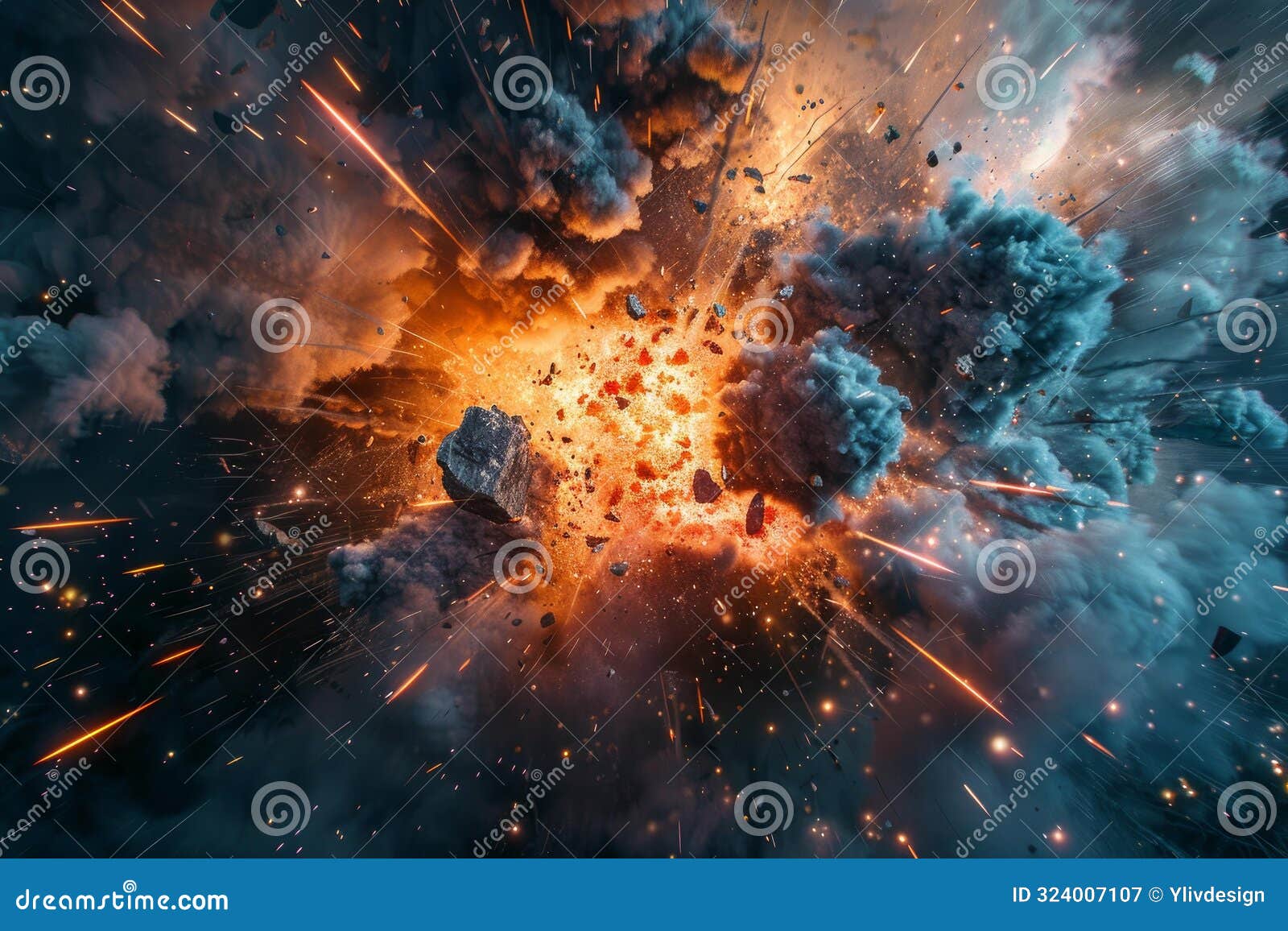 Epic Explosion in Space with Debris and Fire Stock Illustration ...