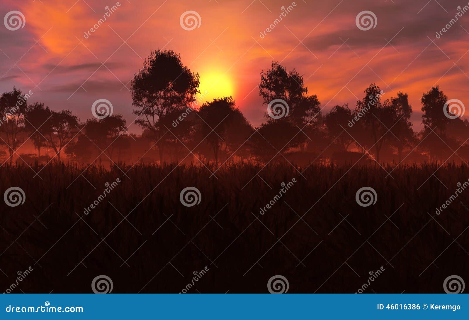 Epic Fiery Sunset Scenery stock illustration. Illustration of plate ...