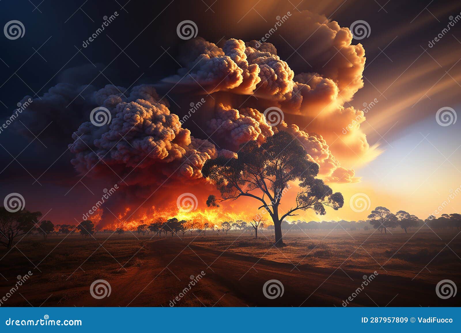 Epic Fire, Puffs of Smoke Rising High into the Sky Against a Wilderness ...