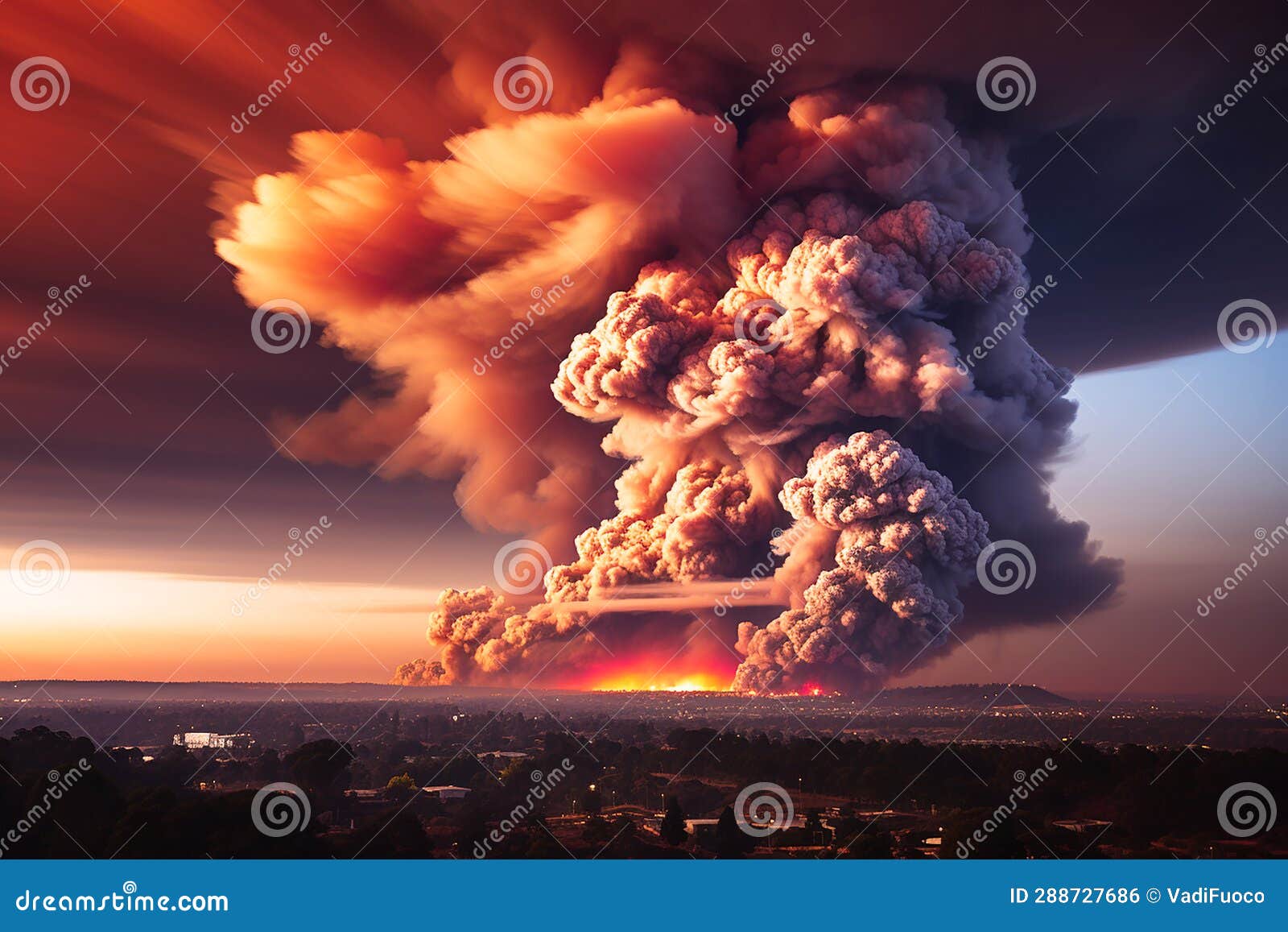 Epic Fire, Puffs of Smoke Rising High into the Sky Against a Wilderness ...