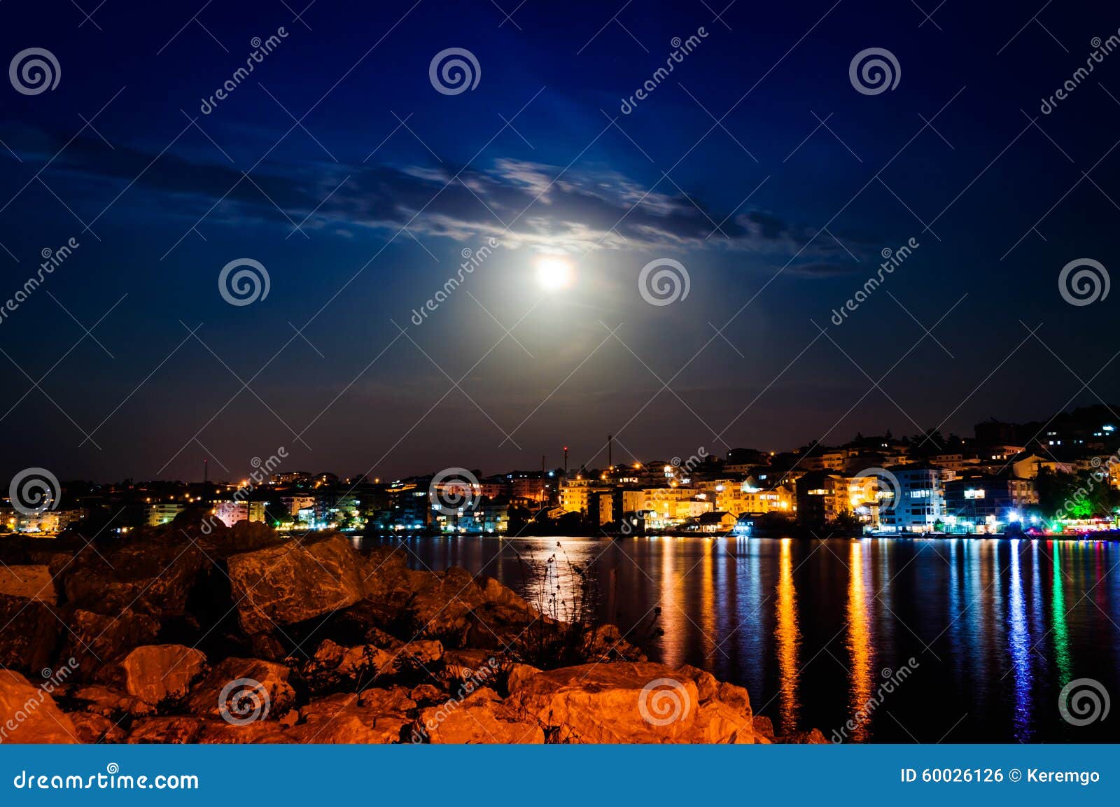Epic Full Moon Night Scenery Stock Photo - Image of fantasy, island ...
