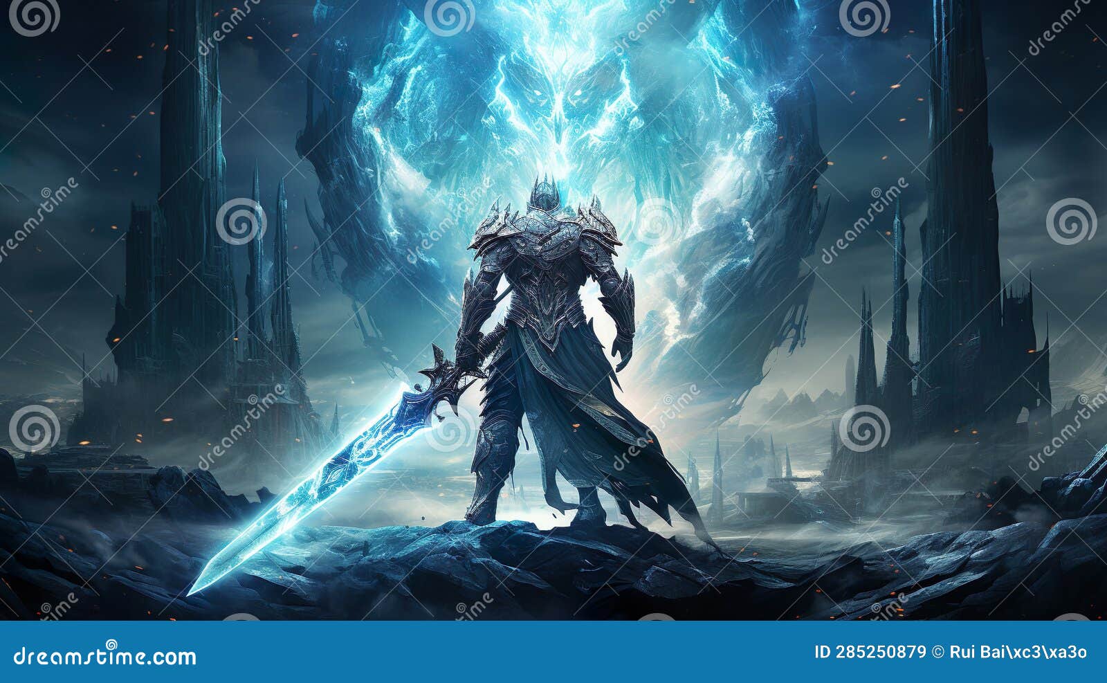 Epic Knight in a Legendary Fantasy Realm Stock Illustration ...