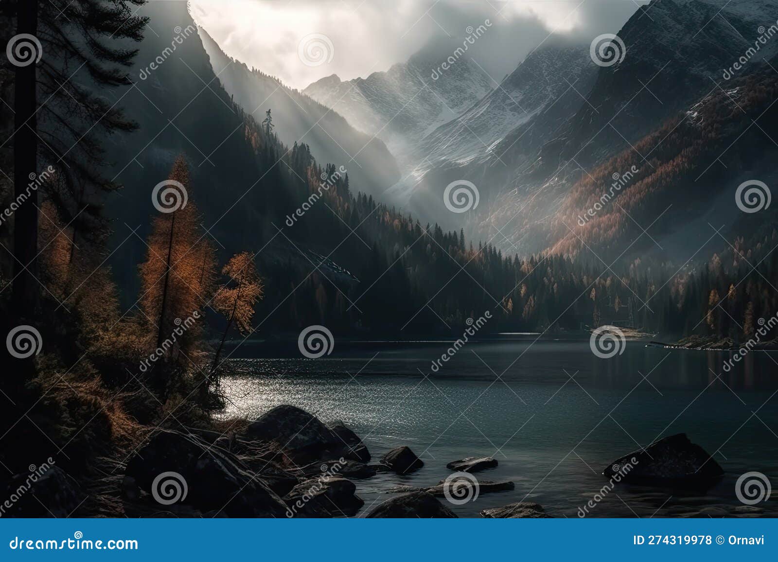 Epic Lake in the Mountains. Generative AI Stock Illustration ...