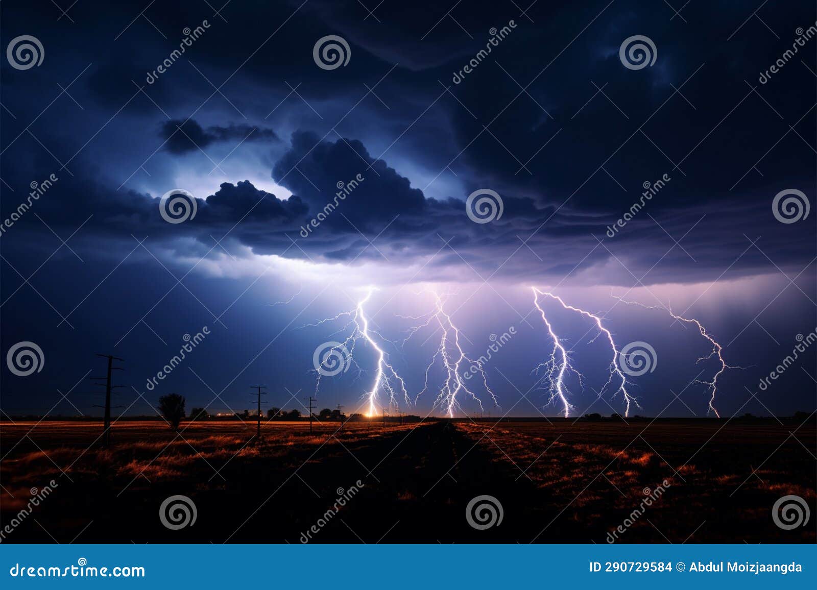 Epic Lightning Strikes at Twilight, Casting Open Plain in Shadows Stock ...