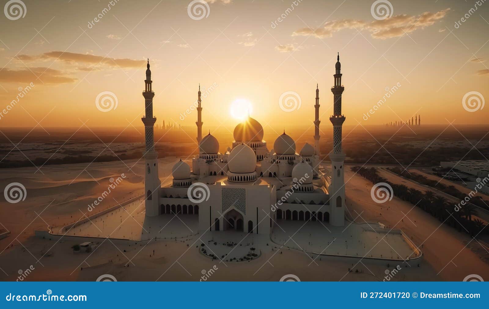 Ramadan Kareem - Epic Mosque on Sunrise Stock Illustration ...
