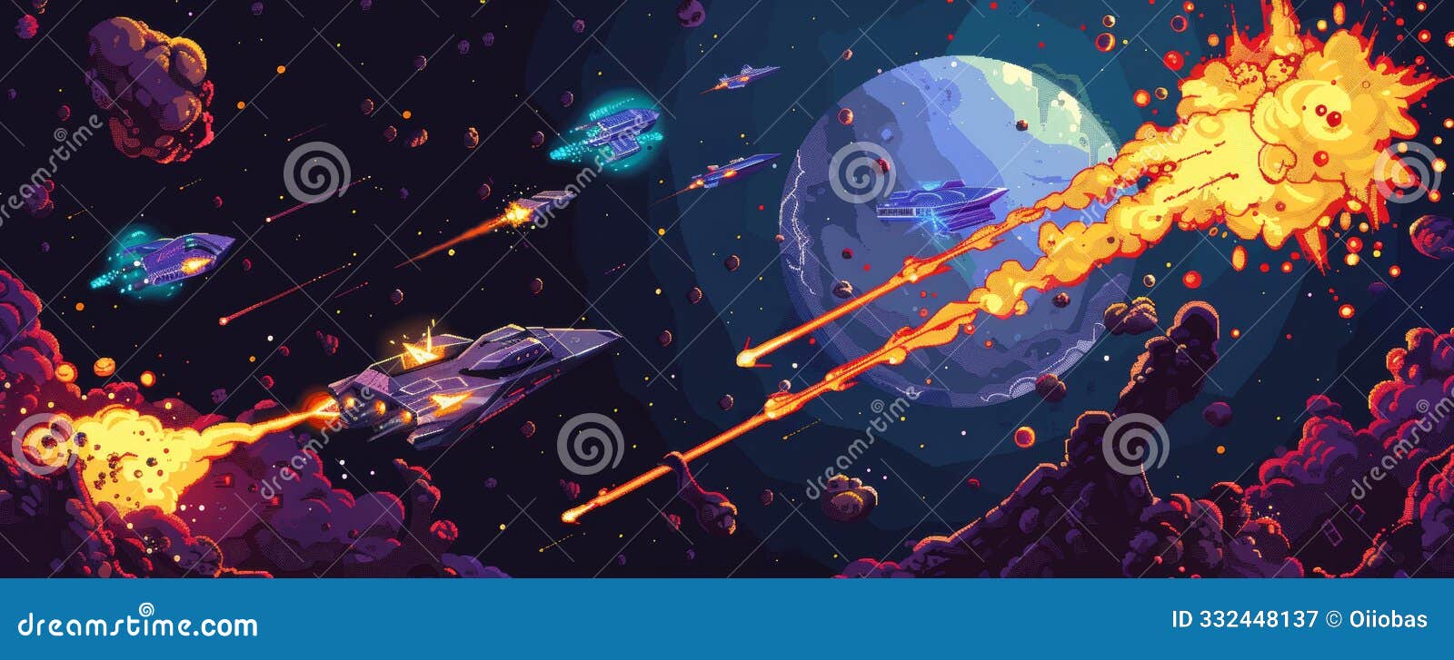 Epic Pixel Art Space Battle: Ships, Asteroids, and Explosions Stock ... Epic Pixel Art Space Battle: Ships, Asteroids, and Explosions Stock ...