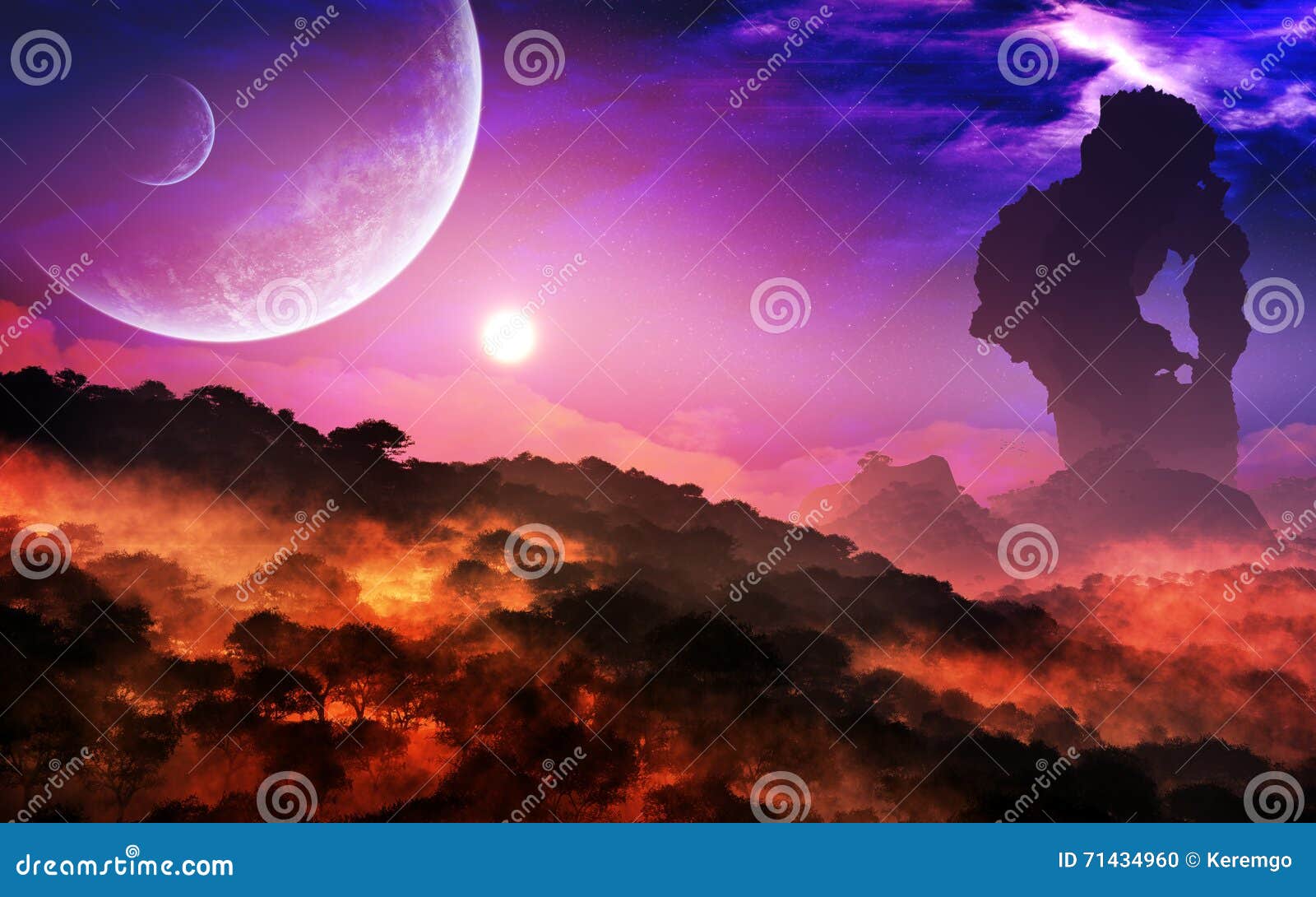 Epic Planet Landscape and Sky Stock Illustration - Illustration of ...