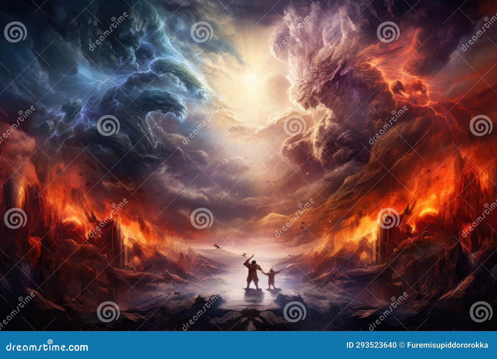 Epic Plot of the Battle of the Gods on an Abstract Background Stock ...