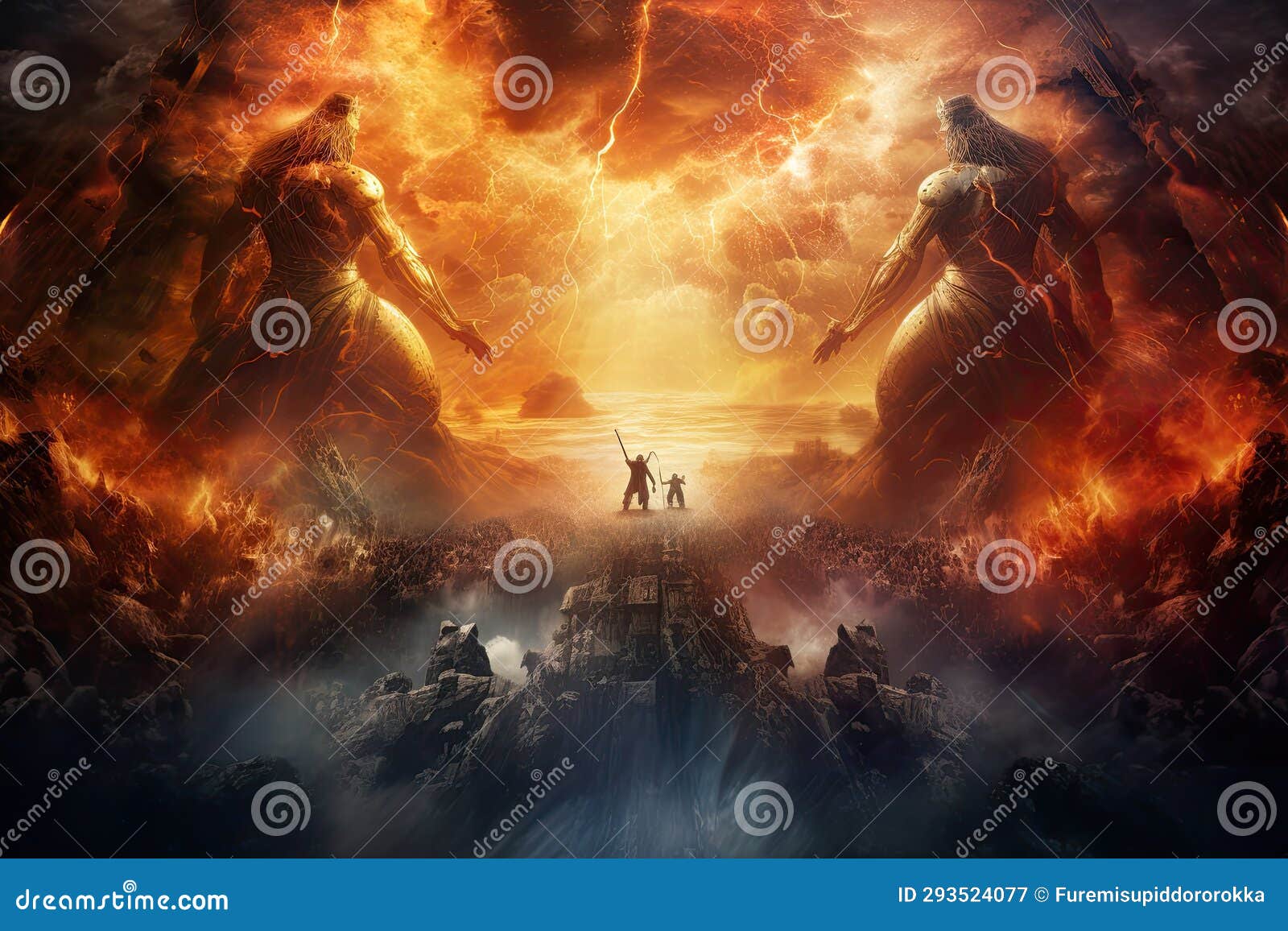 Epic Plot of the Battle of the Gods on an Abstract Background Stock ...