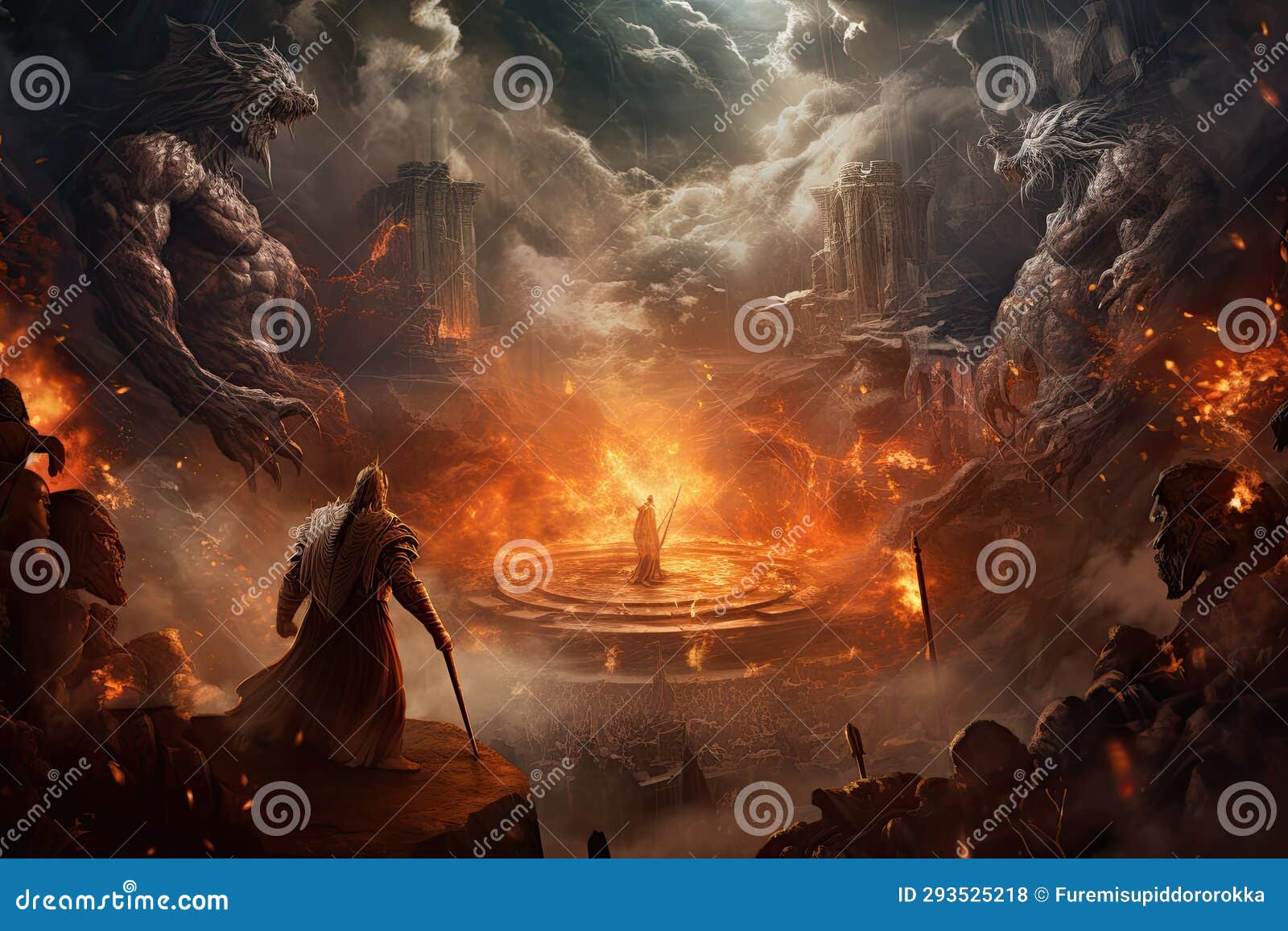 Epic Plot of the Battle of the Gods on an Abstract Background Stock ...