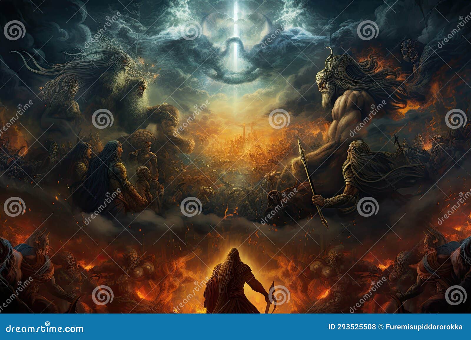 Epic Plot of the Battle of the Gods on an Abstract Background Stock ...