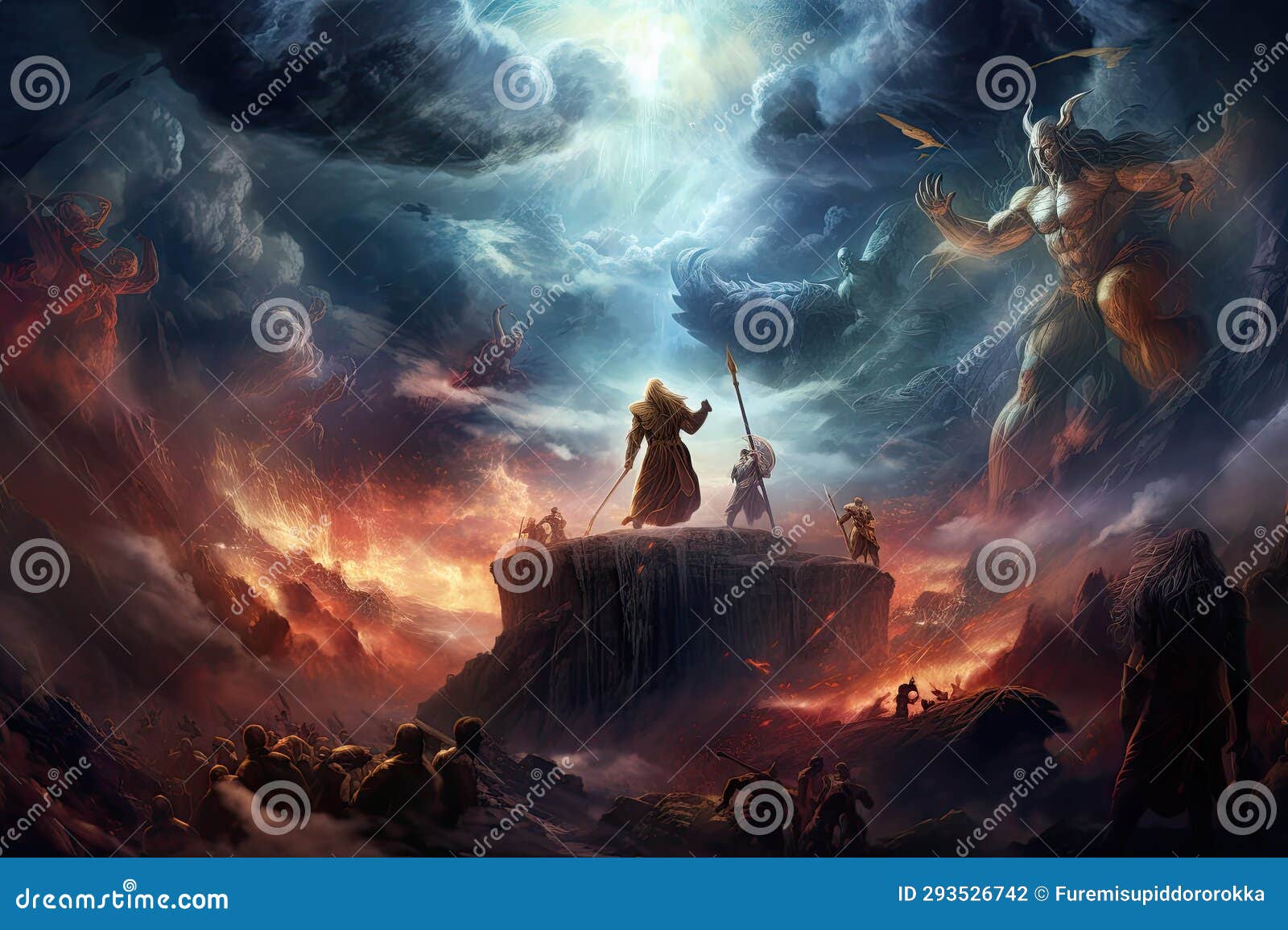 Epic Plot of the Battle of the Gods on an Abstract Background Stock ...