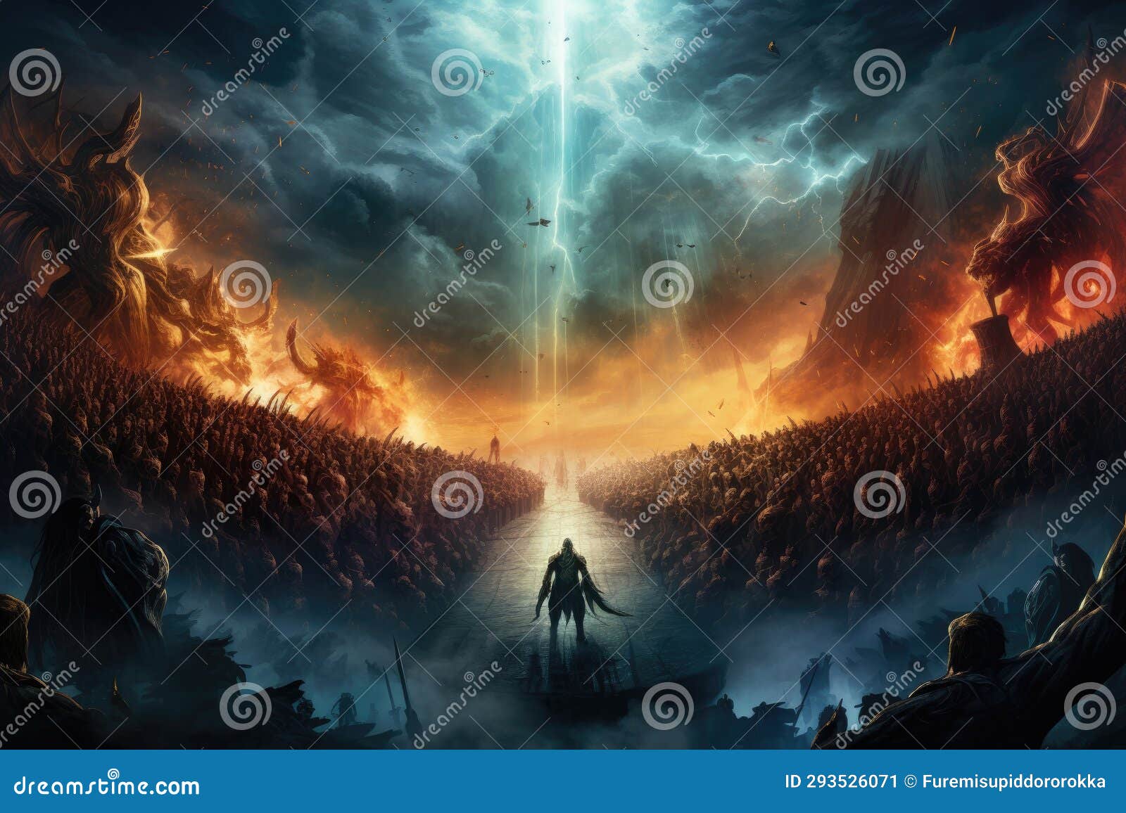 Epic Plot of the Battle of the Gods on an Abstract Background Stock ...