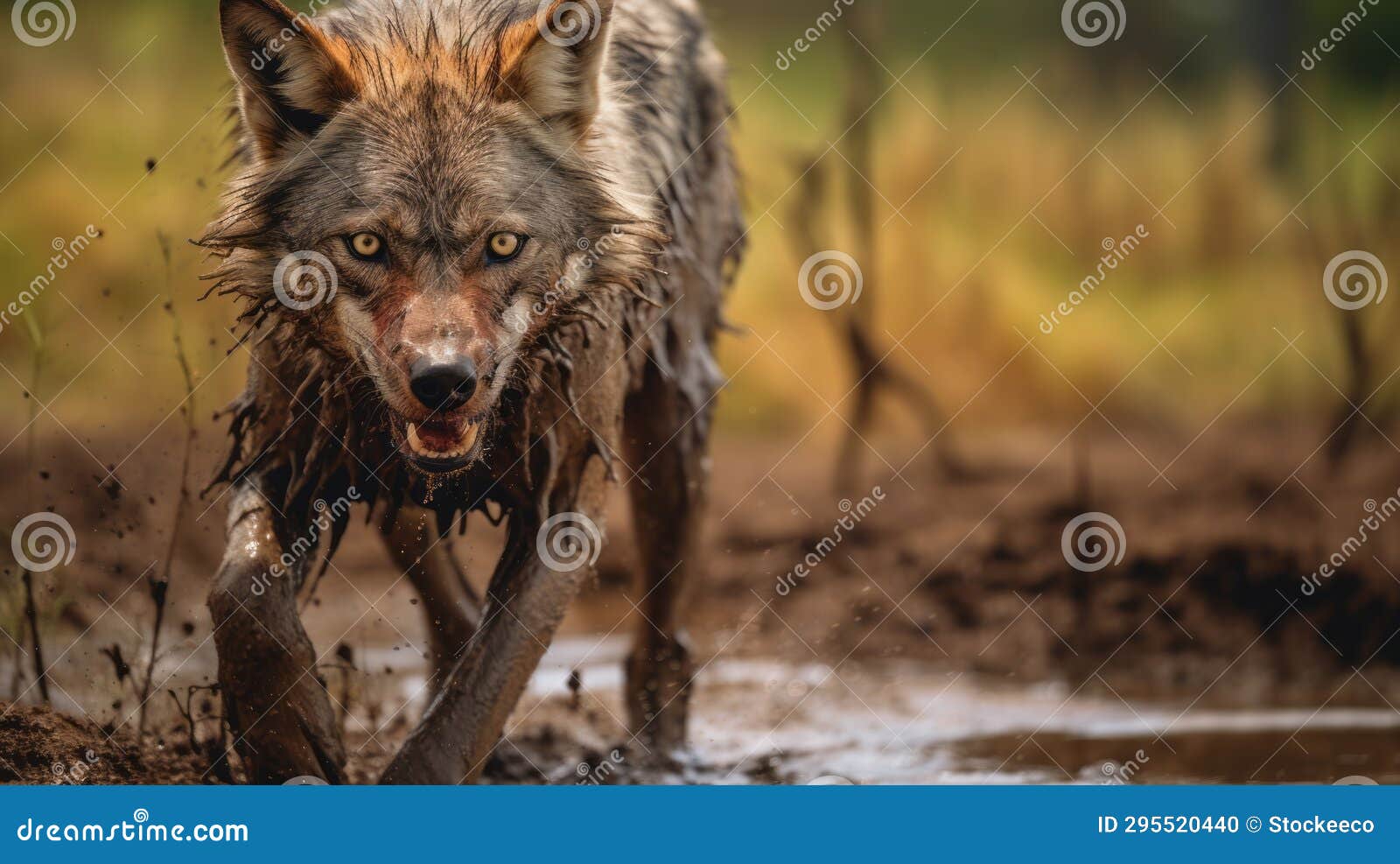 Epic Portraiture: a Majestic Wolf Running through the Mud Stock ...