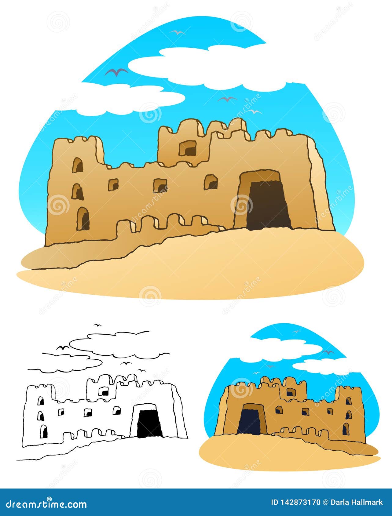 Epic sand castle stock vector. Illustration of drawing - 142873170
