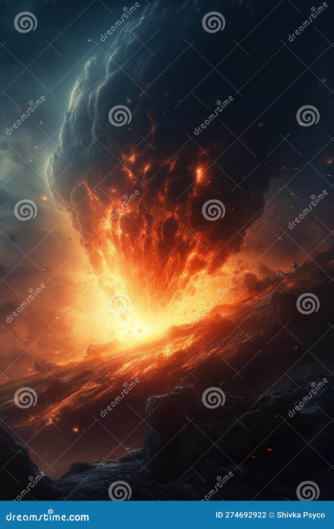 Epic Saturn Explosion Fire Magma Rays of Light Generative AI Stock ...