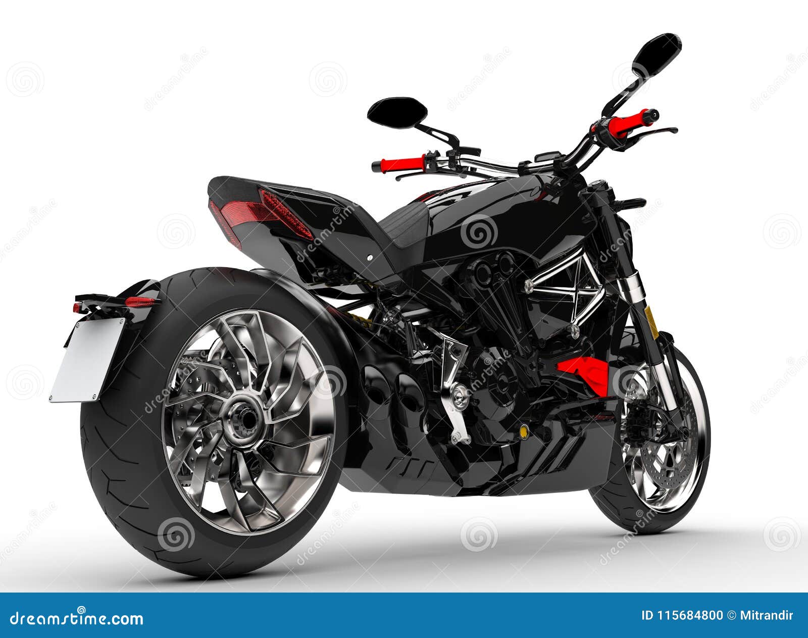 Epic Shiny Black Powerful Motorcycle - Tail View Stock Illustration ...