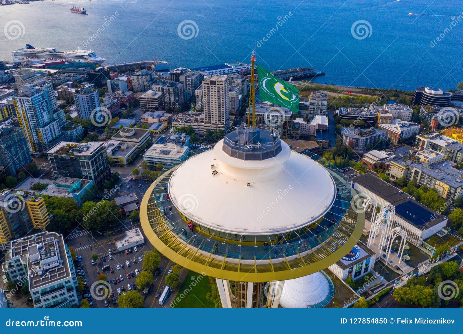 Epic Shot Seattle Space Needle Aerial Pov Editorial Image - Image of ...