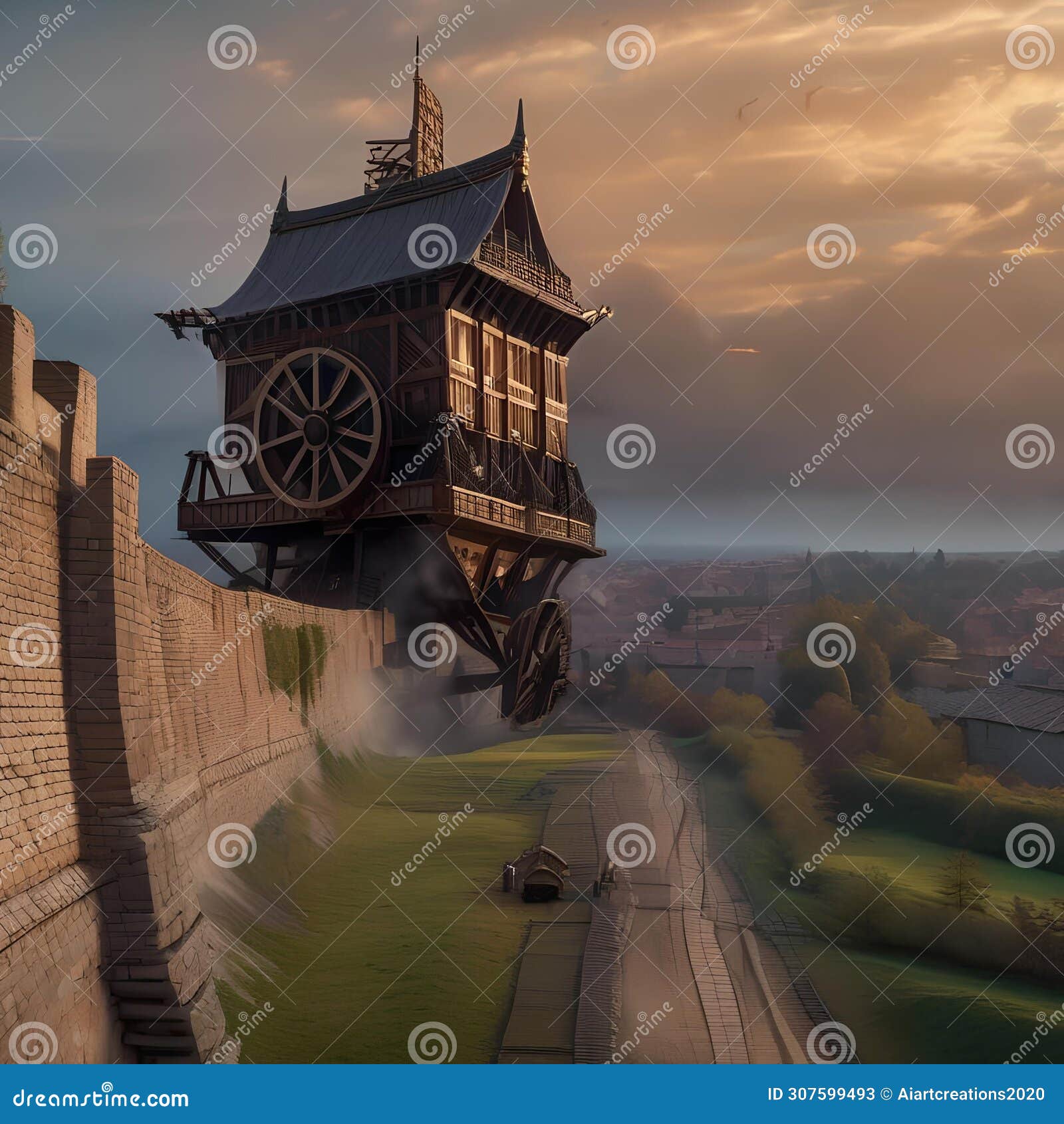 Siege Engine Approaches The Moat Of A Castle, Ready To Fire Its Payload ...