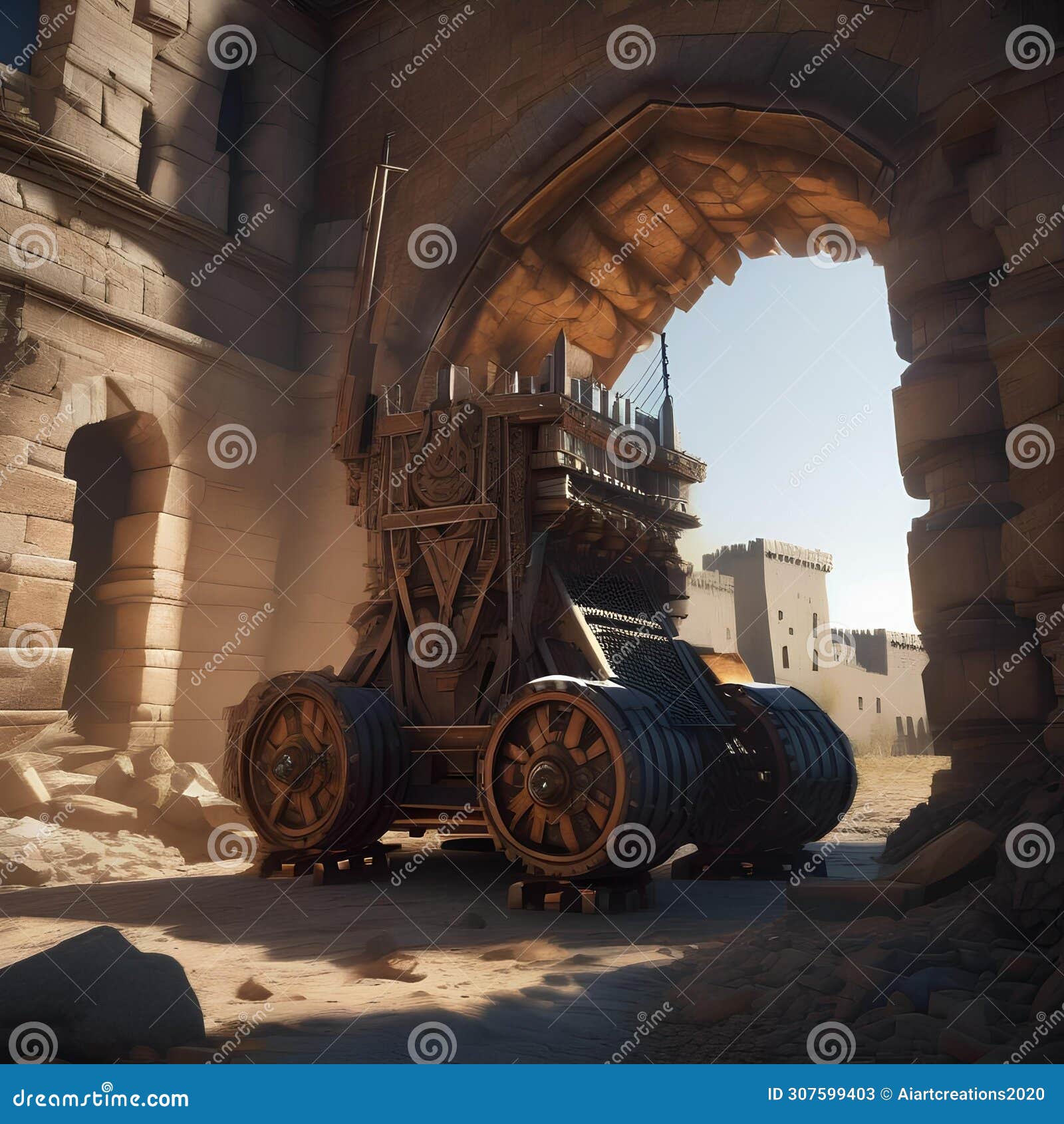 Siege Engine Approaches The Moat Of A Castle, Ready To Fire Its Payload ...