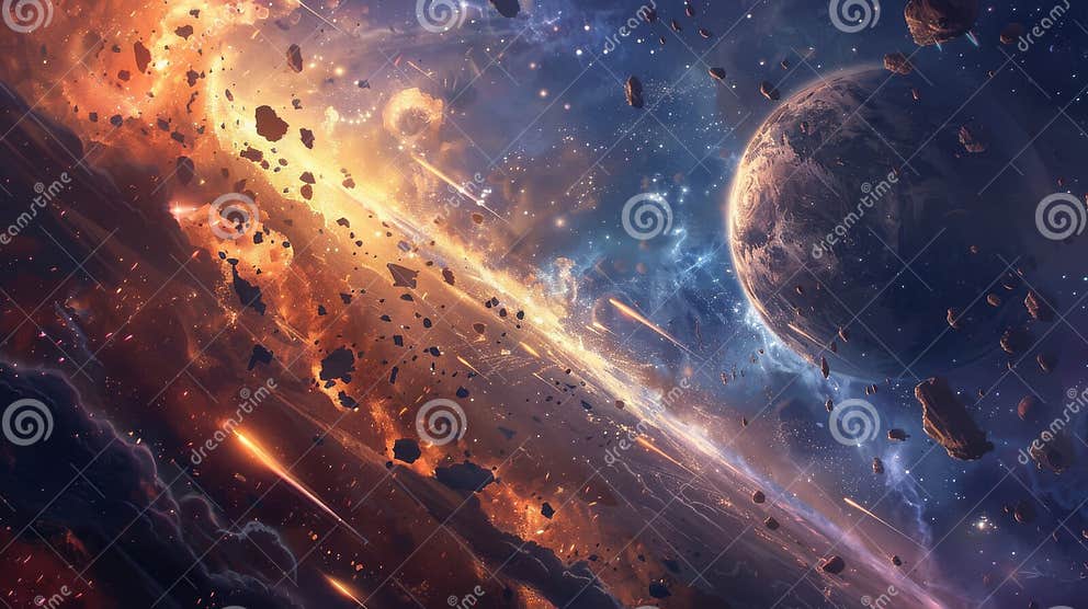 The Epic Struggle of Celestial Forces Stock Illustration - Illustration ...