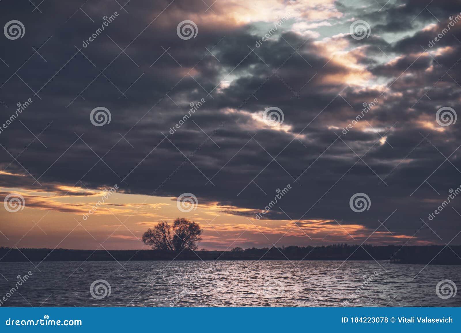 Epic sunset on the lake stock photo. Image of reflection - 184223078