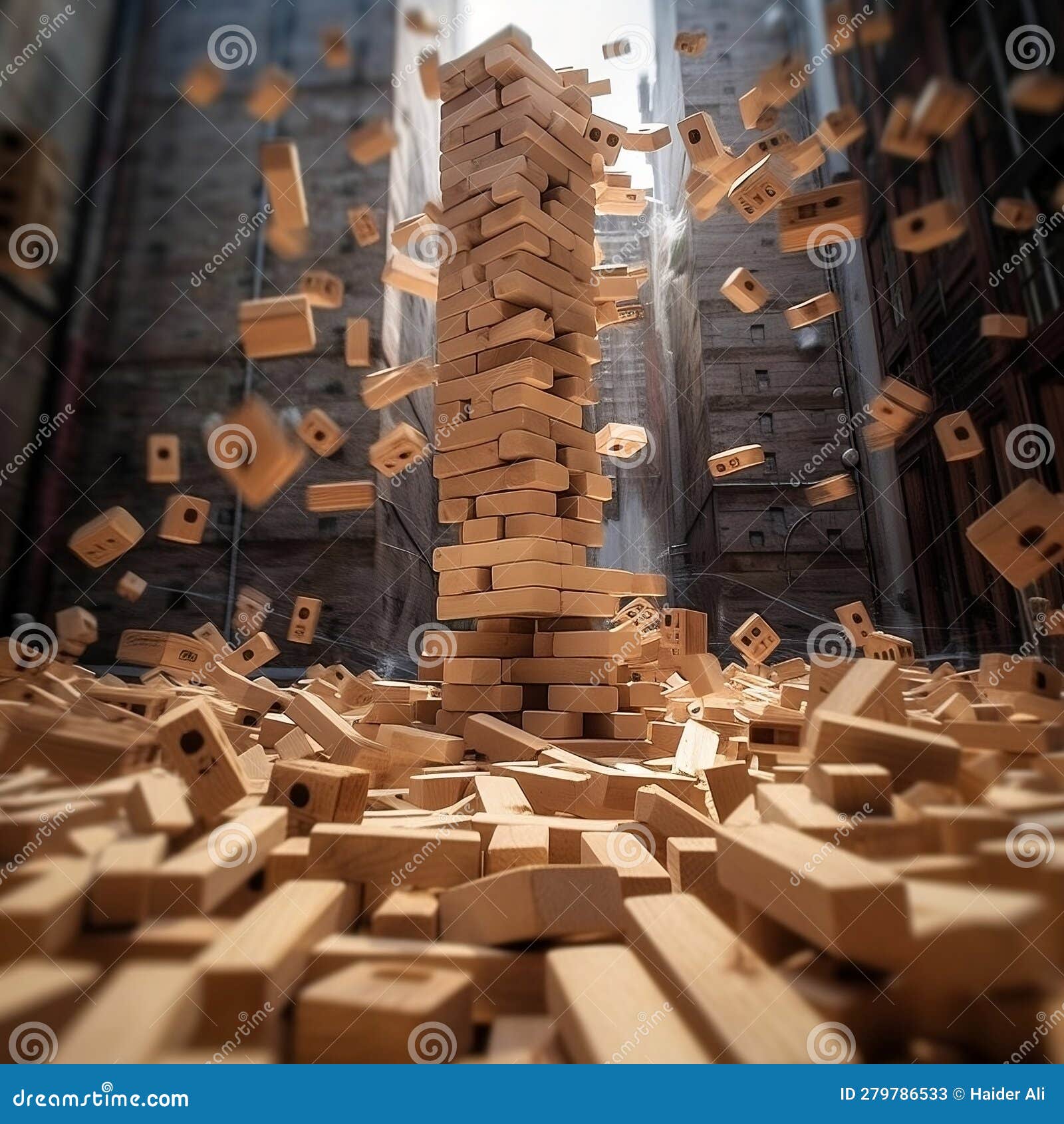 Epic View of Jenga Tower Toppling Down. Generative AI Stock Image ...