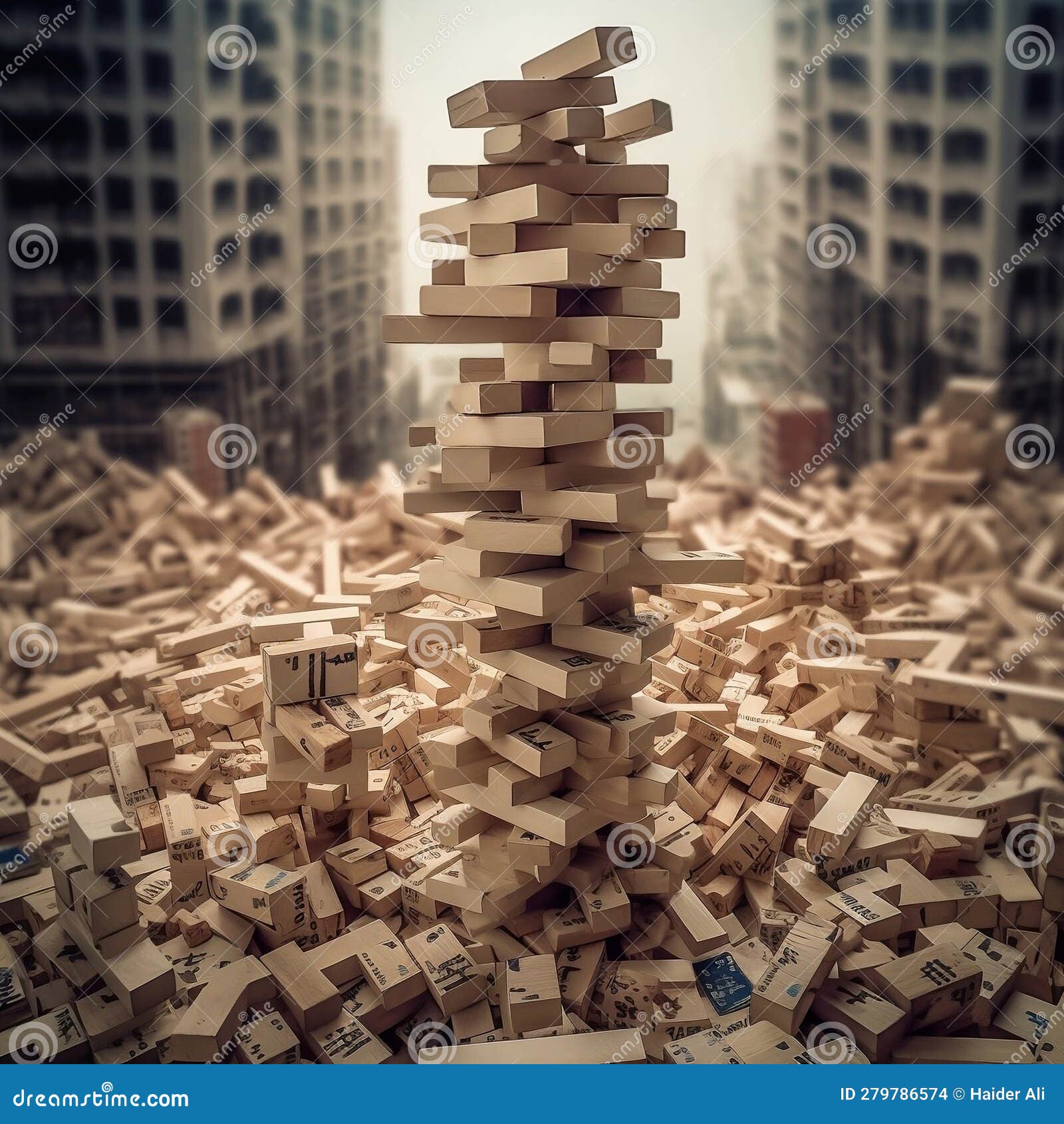 Tower Toppling Down In Explosive Visual Scene Stock Photography ...