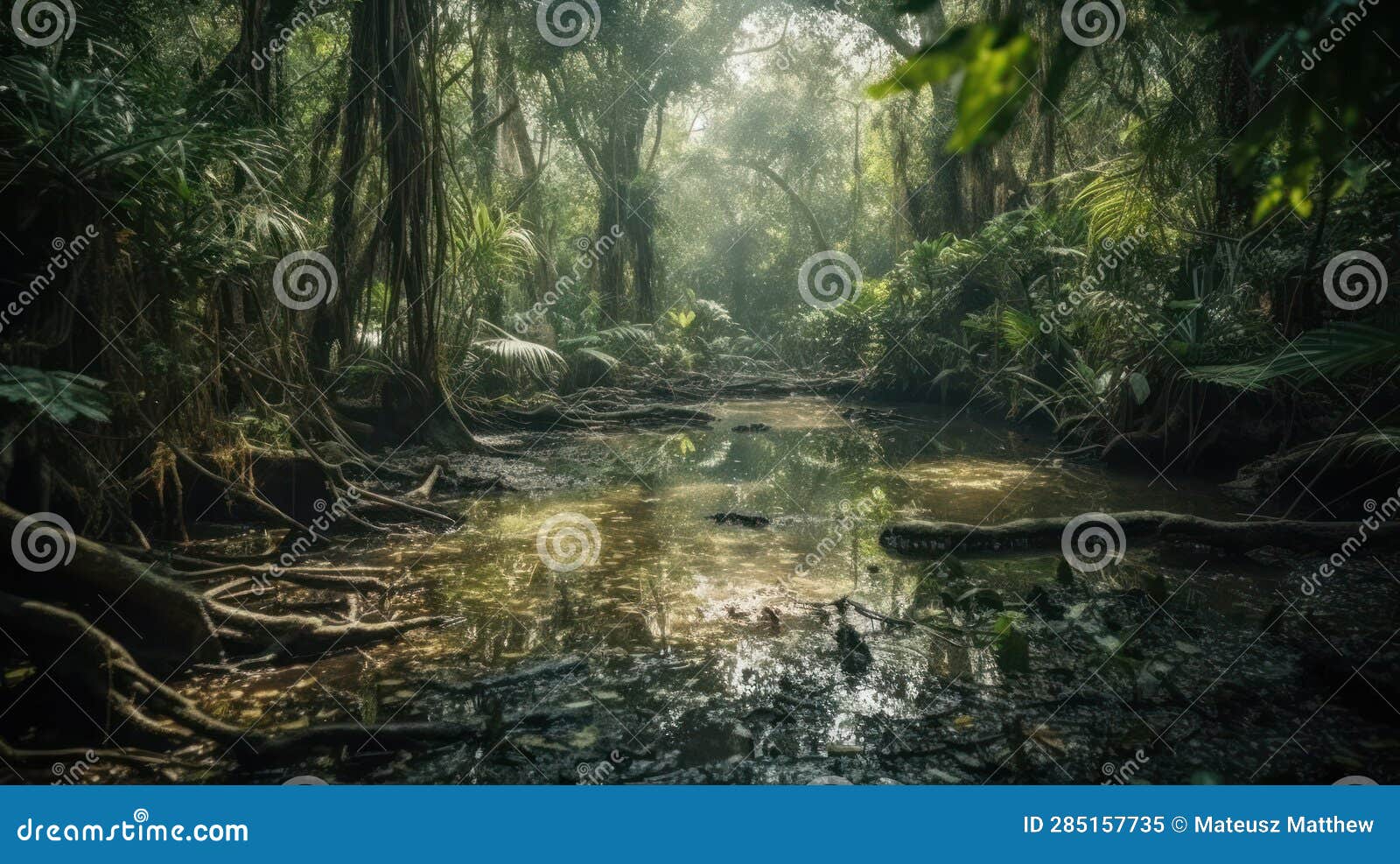 Epic View of Swampy Jungle with Warm Water in Summer Stock Image ...