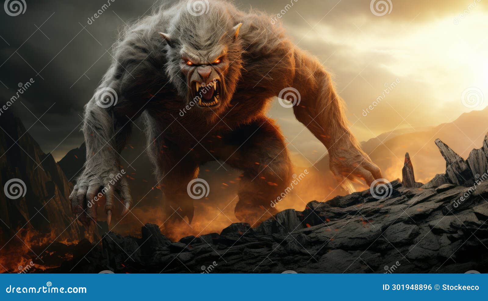 Epic Werewolf Battle: Hyper-detailed Rendering of a Scary Monster Stock ...