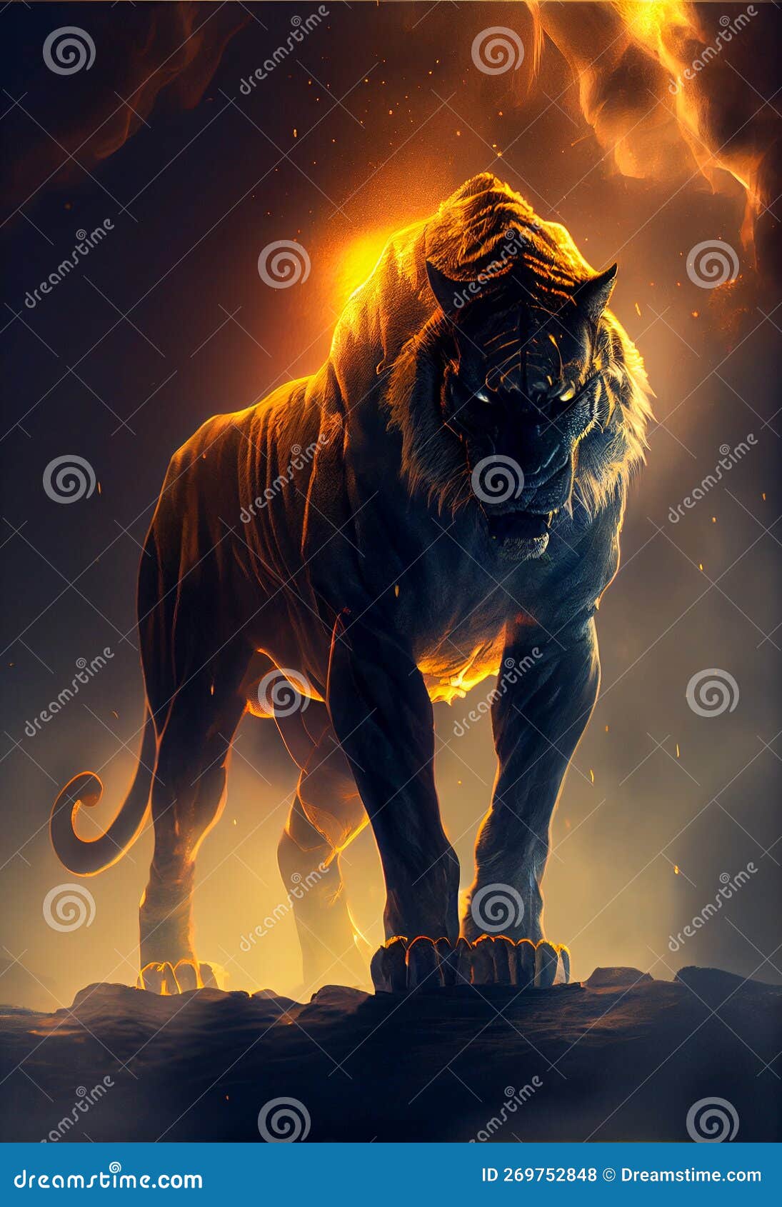 Epic Wild Tiger in the Gold Glow Looking at the Camera. AI Generated ...