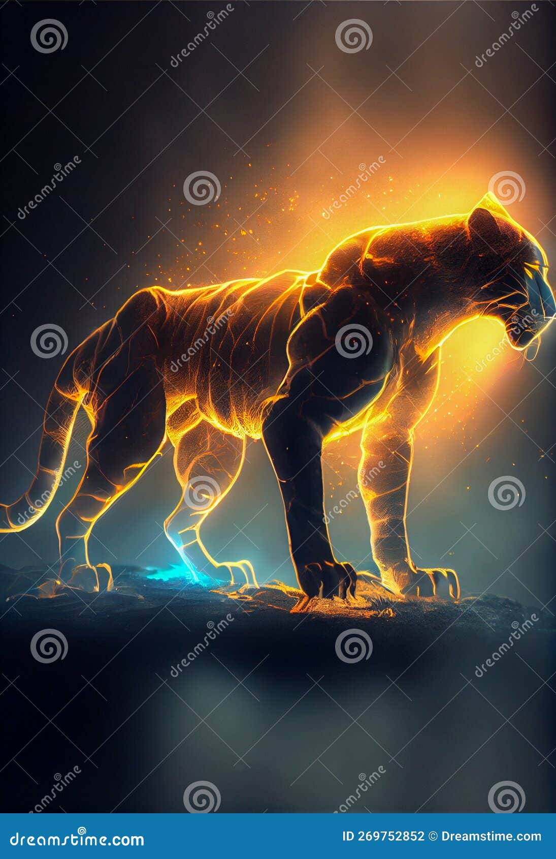 Epic Wild Tiger in the Gold Glow Looking at the Camera. AI Generated ...