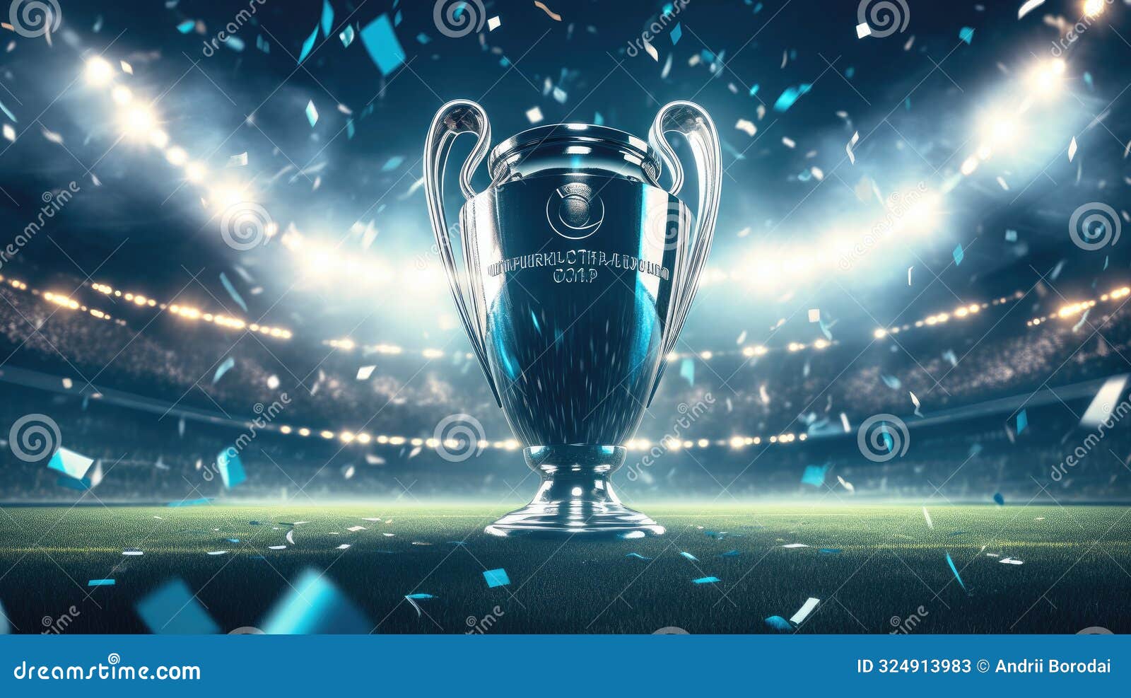 Epic Win: European Cup Trophy on Green Field. Stock Illustration ...