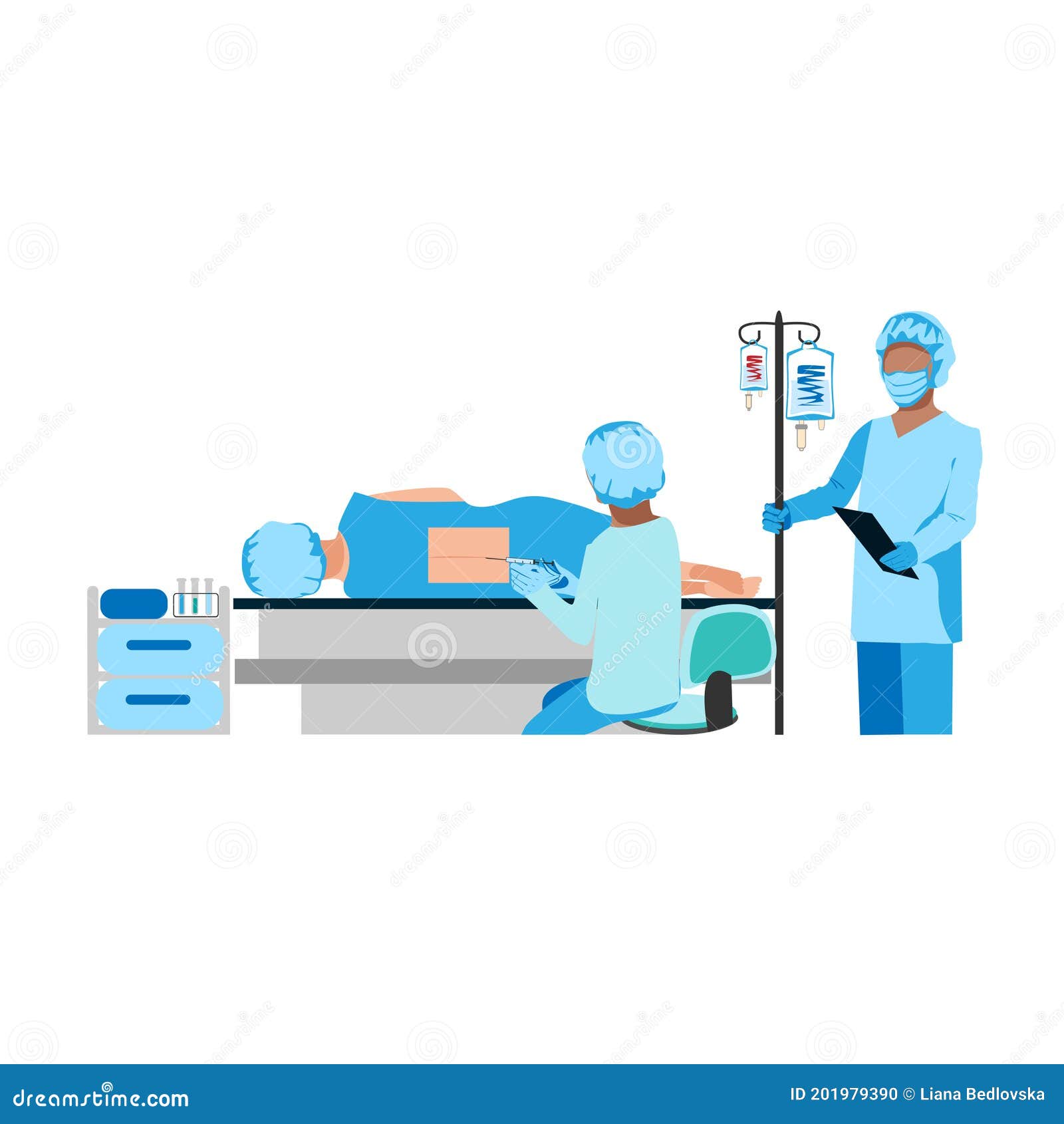 The Doctor and Nurse Give an Epidural in the Operating Room Stock ...