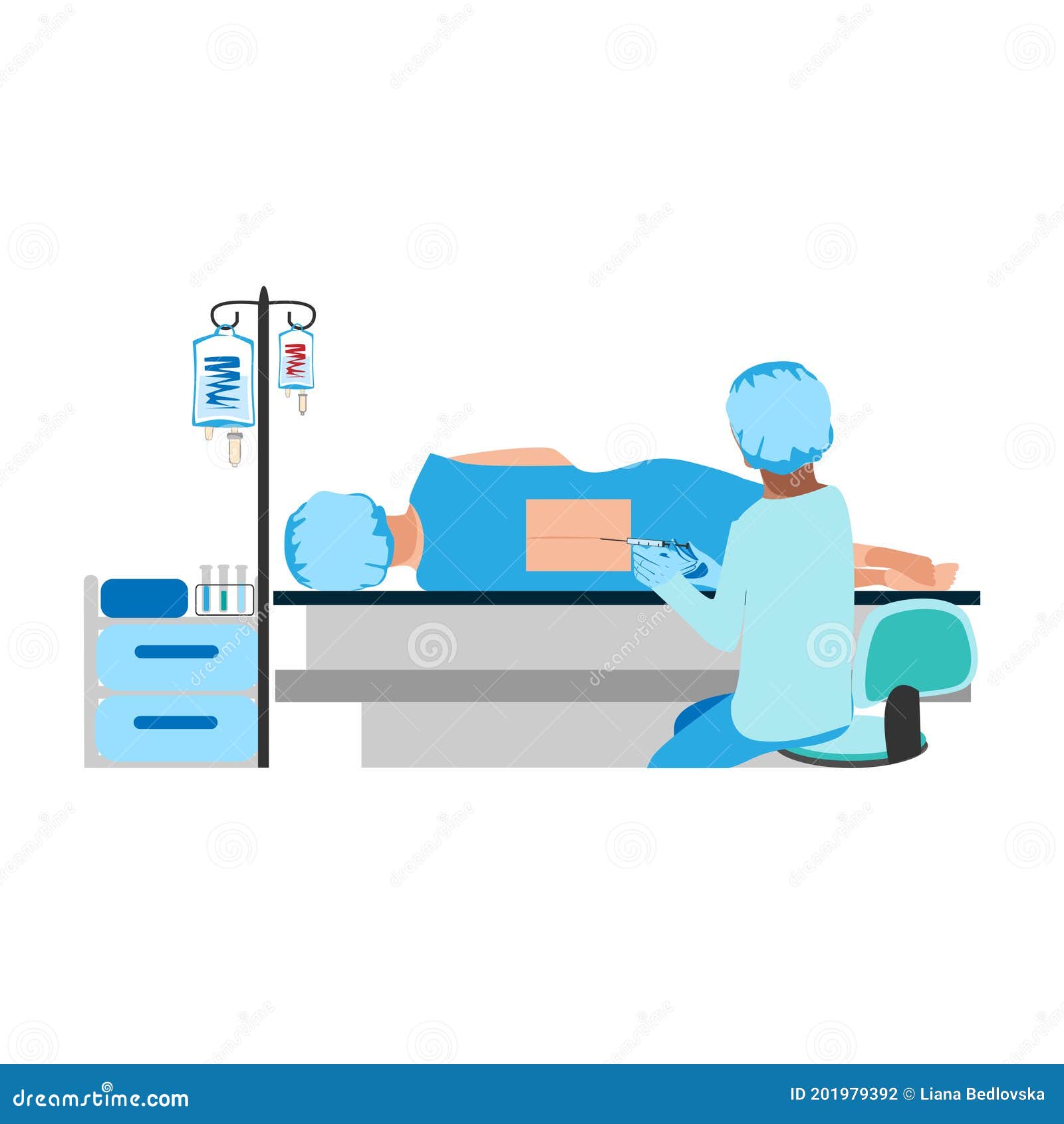 The Doctor and Nurse Give an Epidural in the Operating Room Stock ...