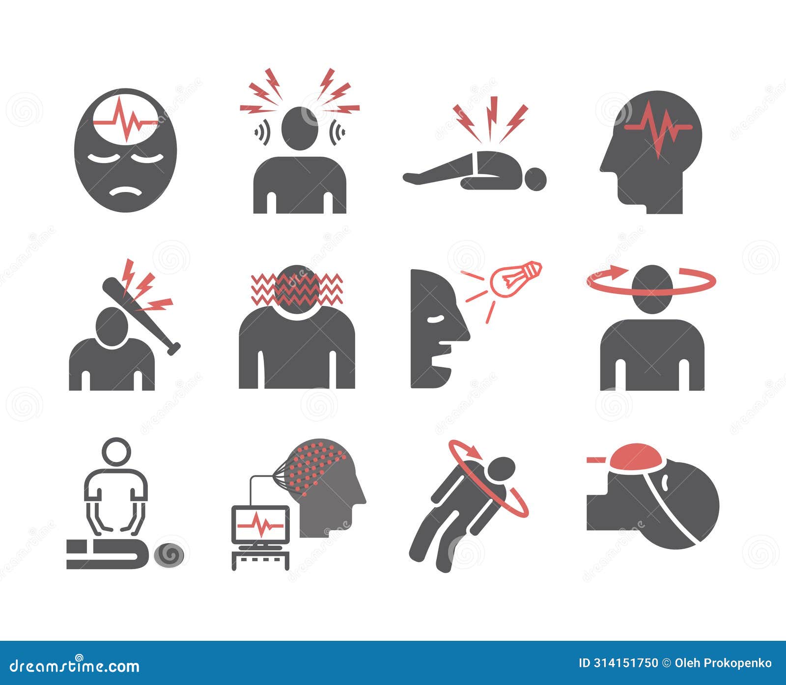 Epilepsy Icons Set. Symptoms, Treatment. Vector Signs for Web Graphics ...