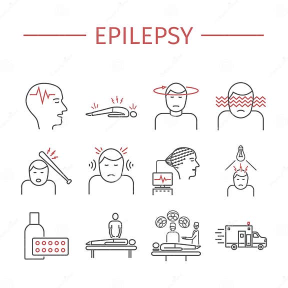 Epilepsy. Line icons set. stock vector. Illustration of medicine - 91237183