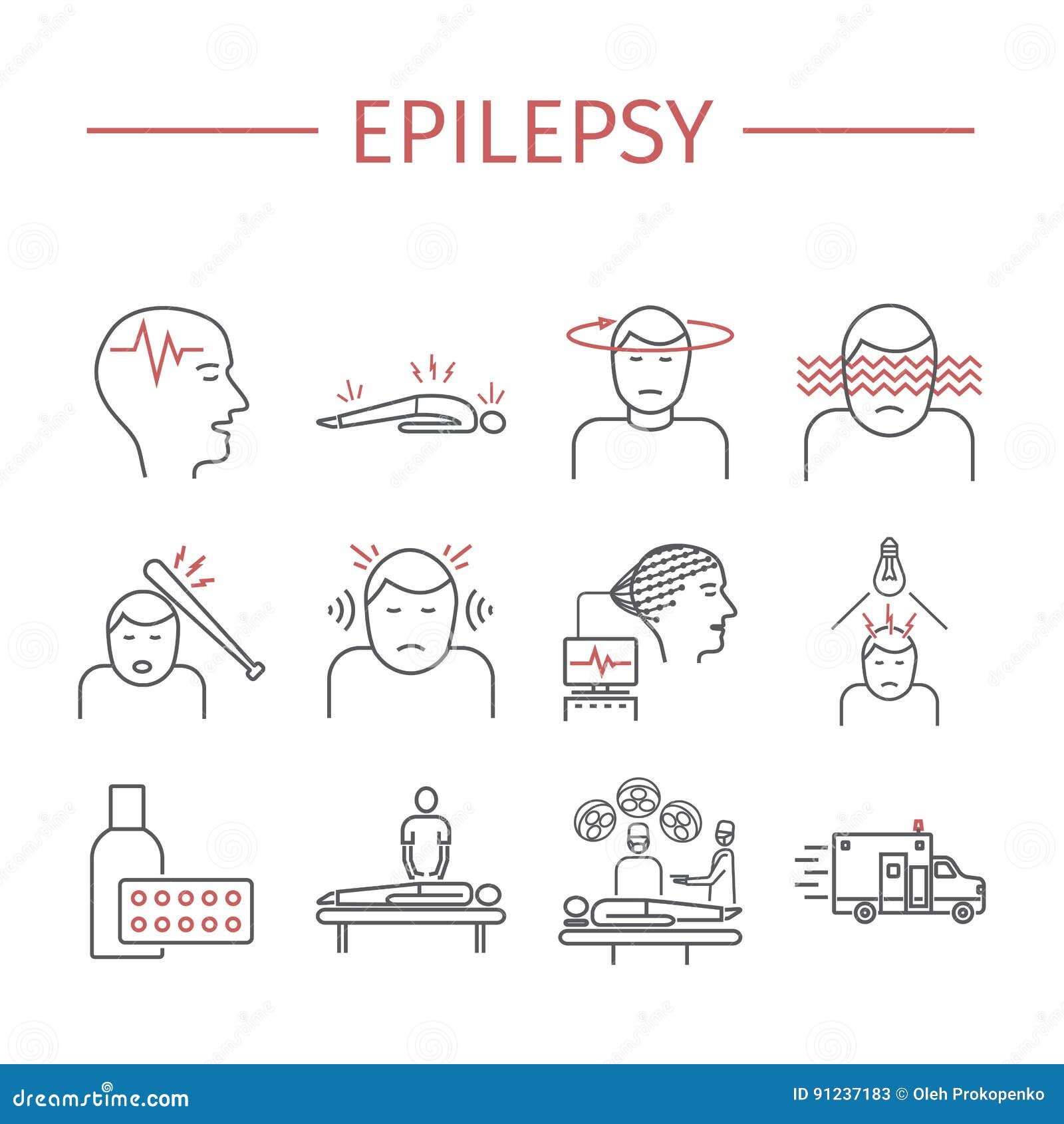 Epilepsy Linha ícones Ajustados Ilustração do Vetor - Ilustração de ...