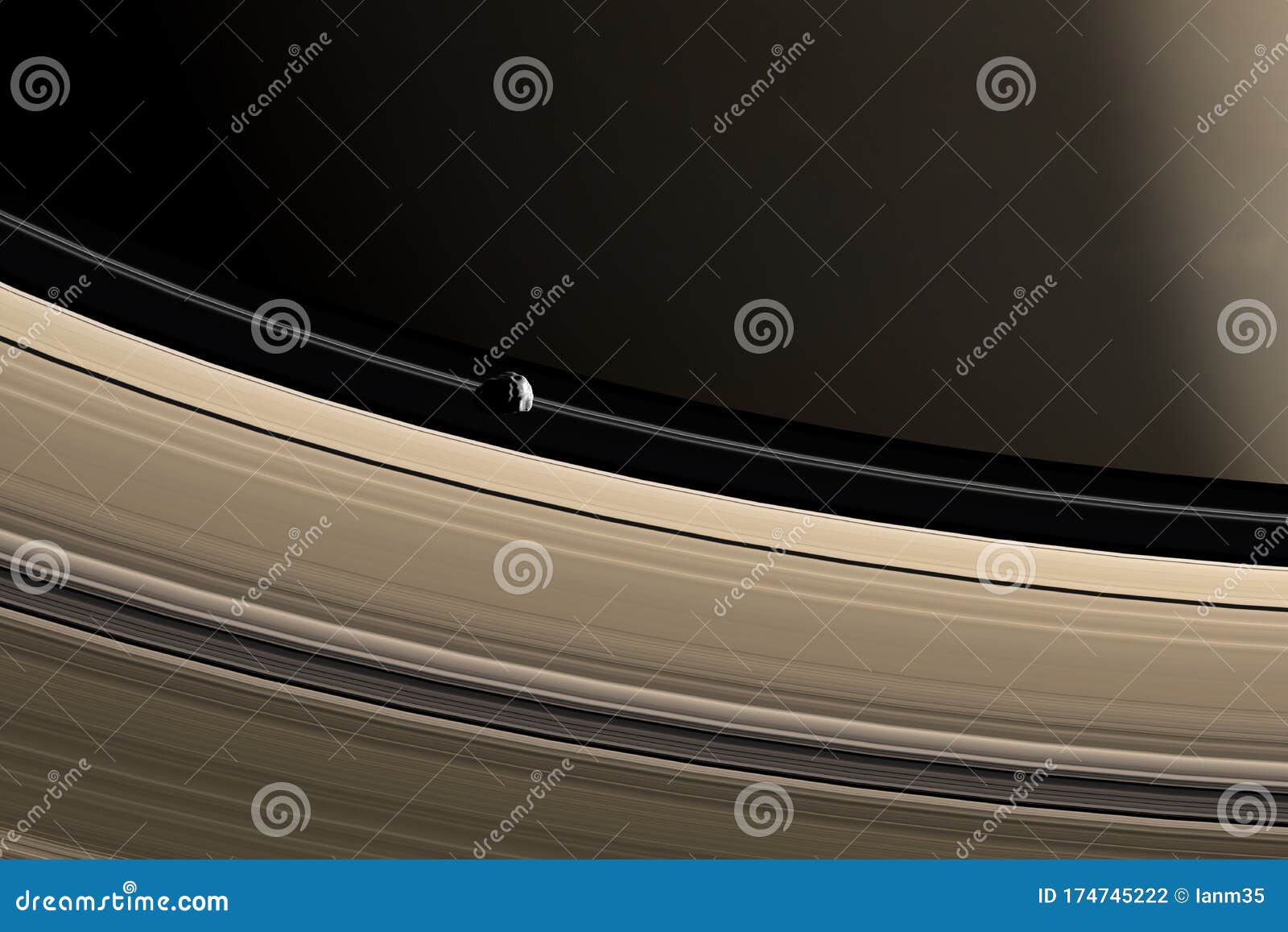 Epimetheus, Inner Satellite of Saturn, Orbiting in the Saturn Rings. 3d ...