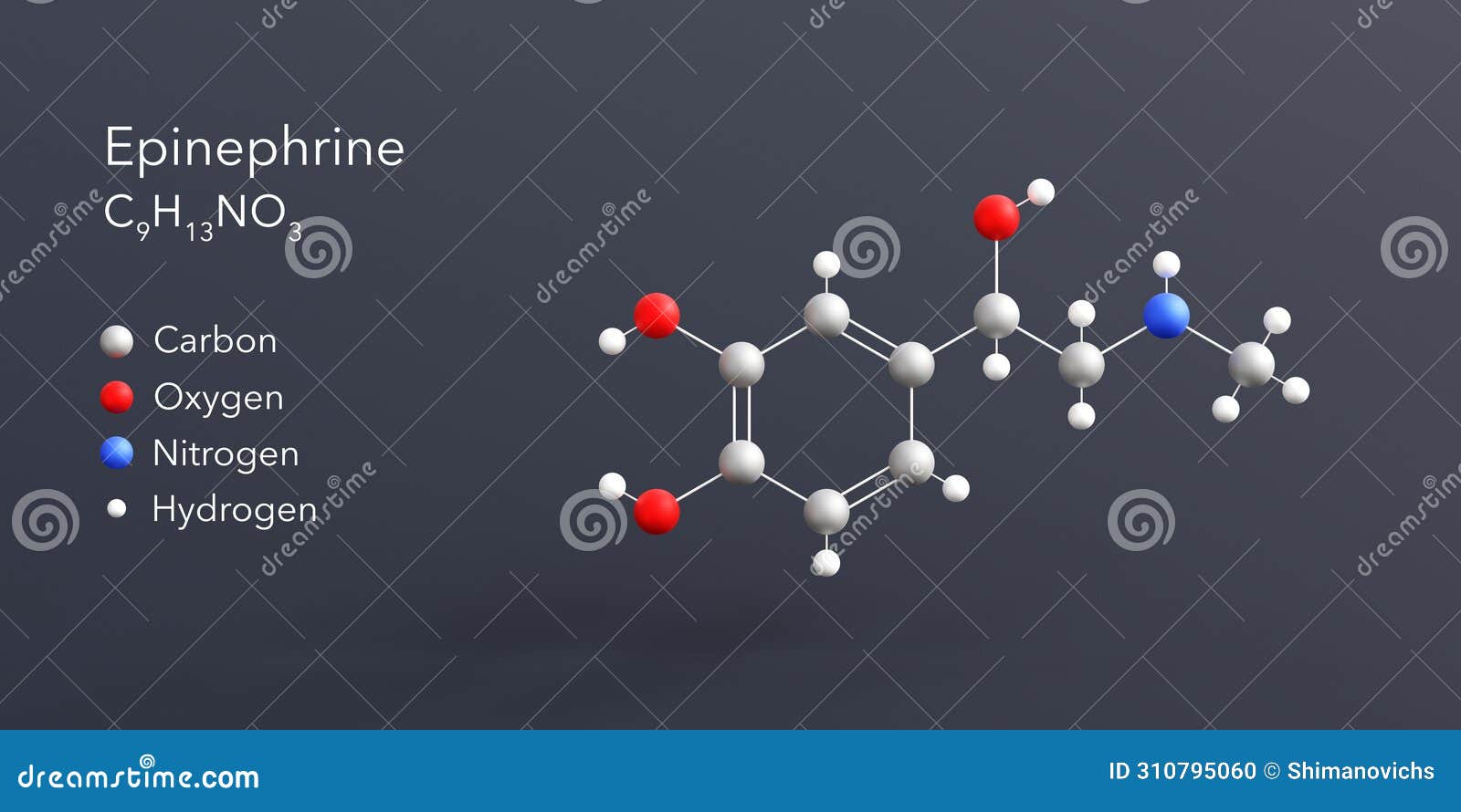 Epinephrine Molecule 3d Rendering, Flat Molecular Structure with ...